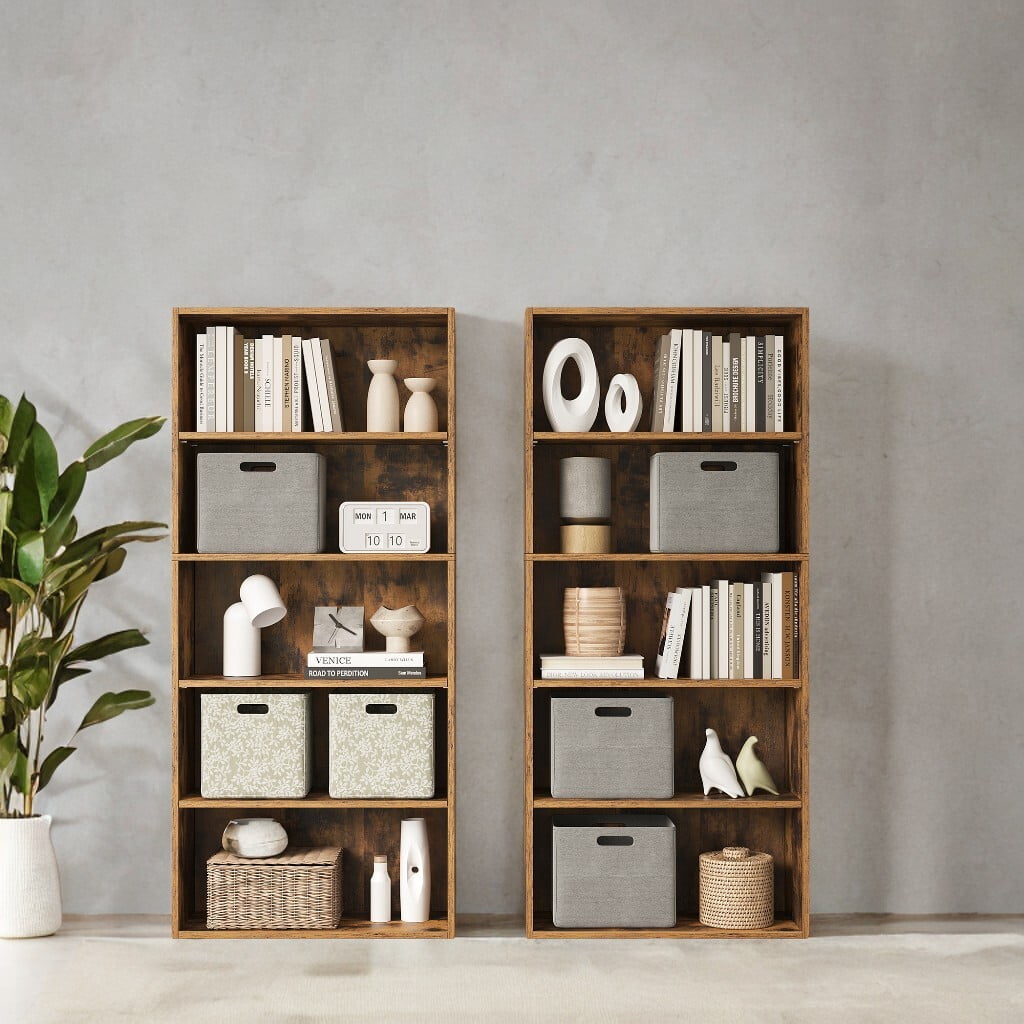 Sleek 5-Tier Open Bookshelf, 23.6 Inches Wide, Adjustable Storage ...