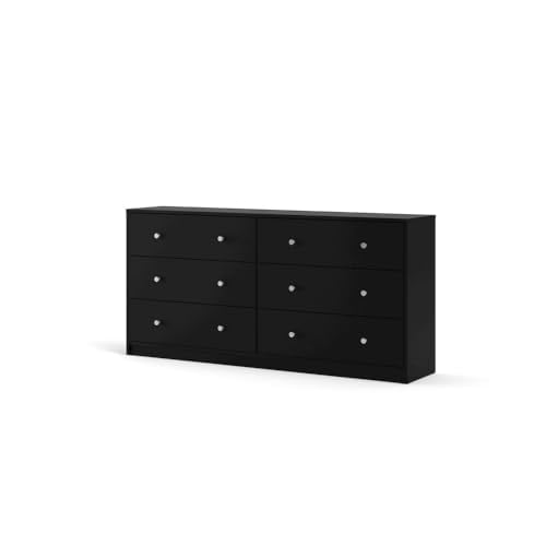 Sleek 6 Drawer Double Dresser in Elegant Black Finish for Modern Spaces ...