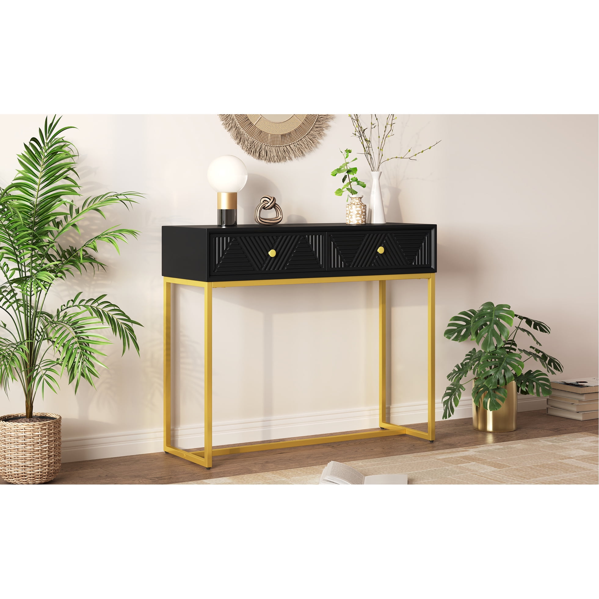 Sleek Black Console Table, Two Drawers, For A Modern Entryway Style ...