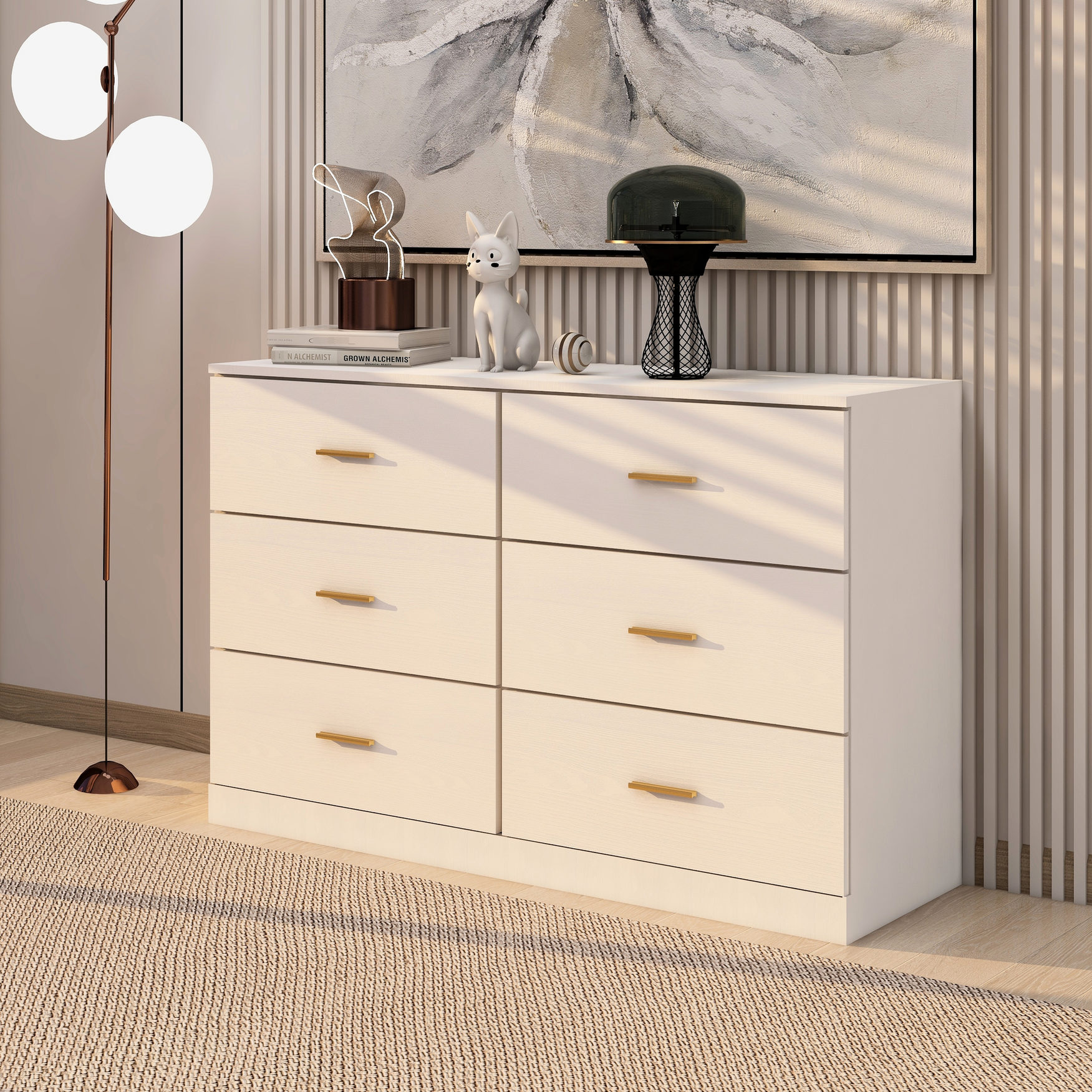 Sleek Black Handles, 6 Drawers - White Dresser for Bedroom Upgrade ...