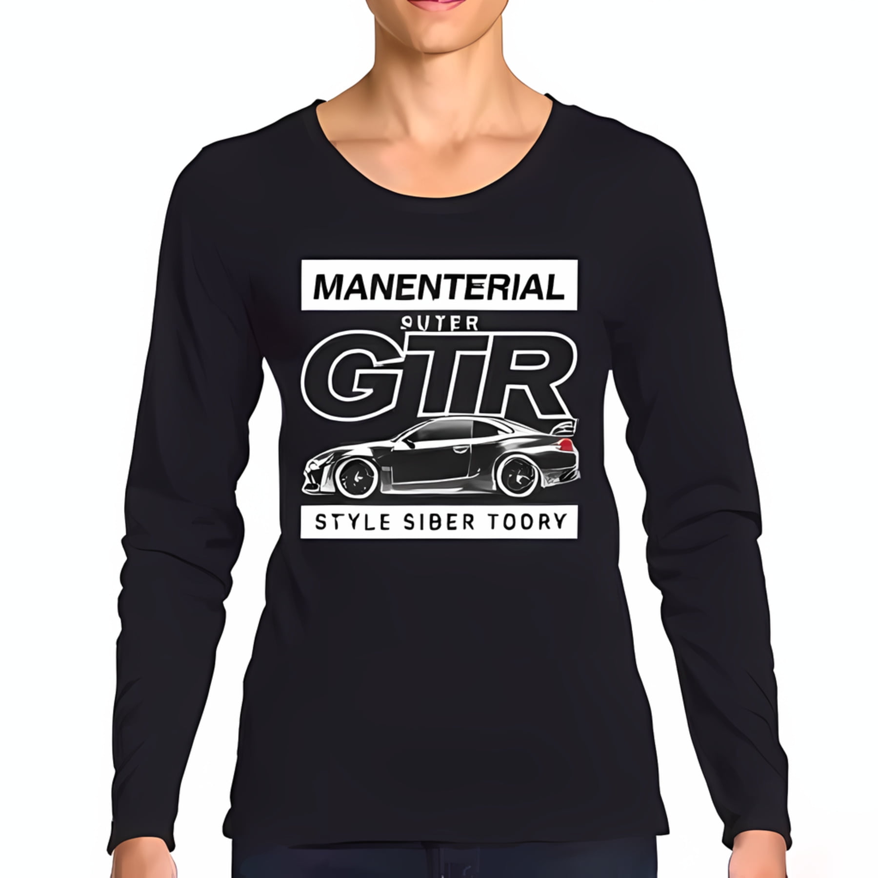 Sleek Black Long Sleeve T-Shirt with Bold 'GTR' Graphic and Eye ...