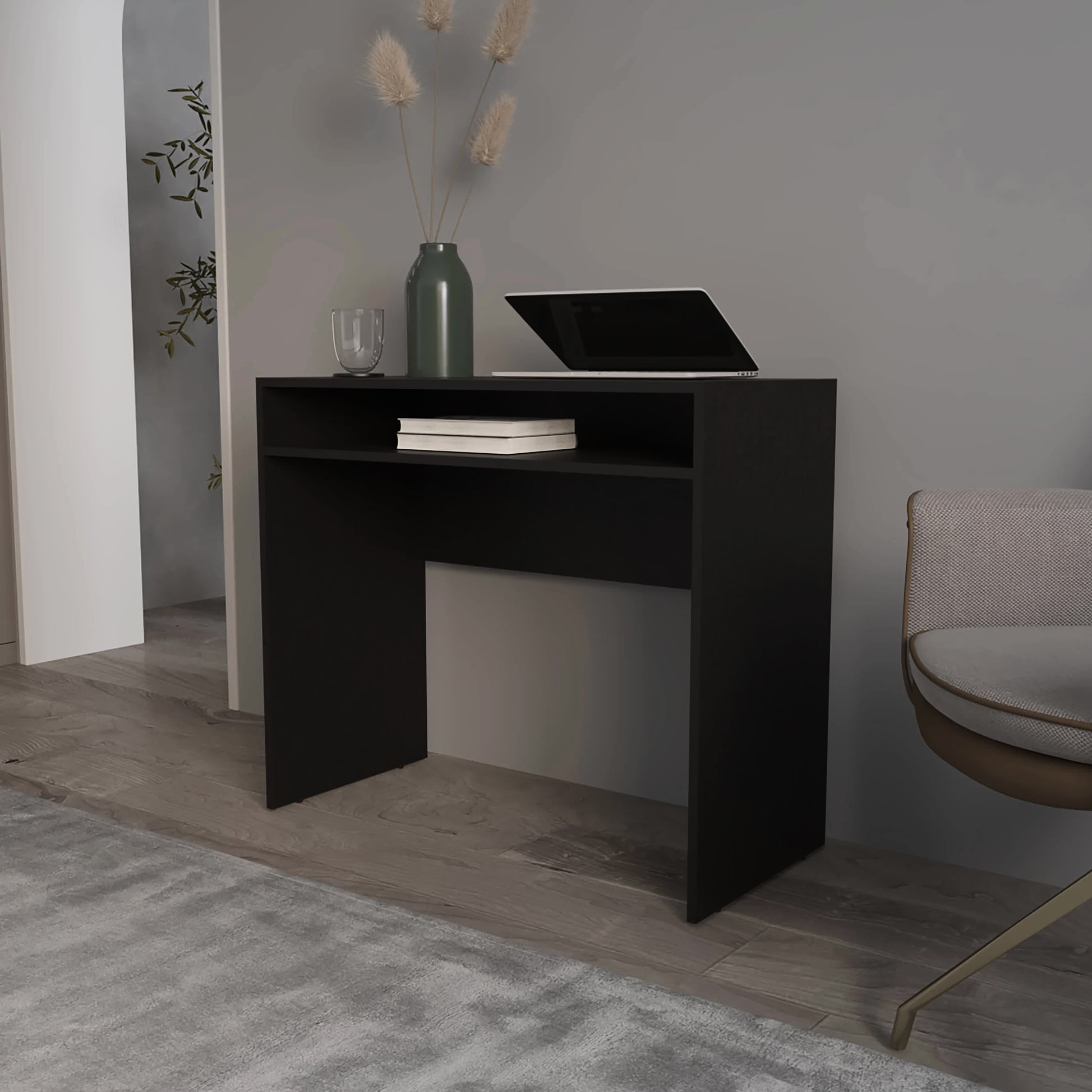Sleek Black Office Desk With Storage Capacity For Productive And ...