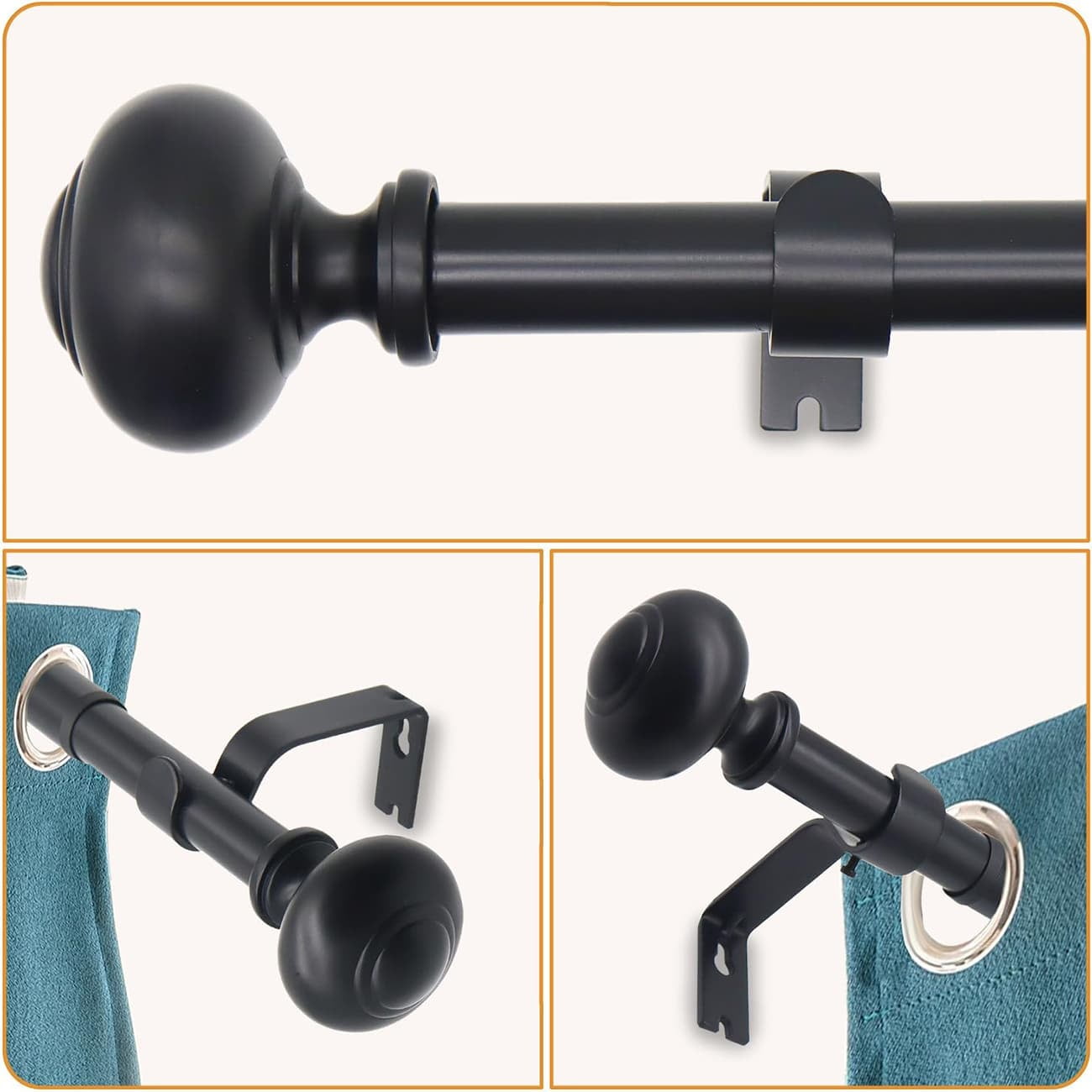 Sleek Black Window Accent: 72 - 144” Adjustable Telescoping Curtain Rod ...