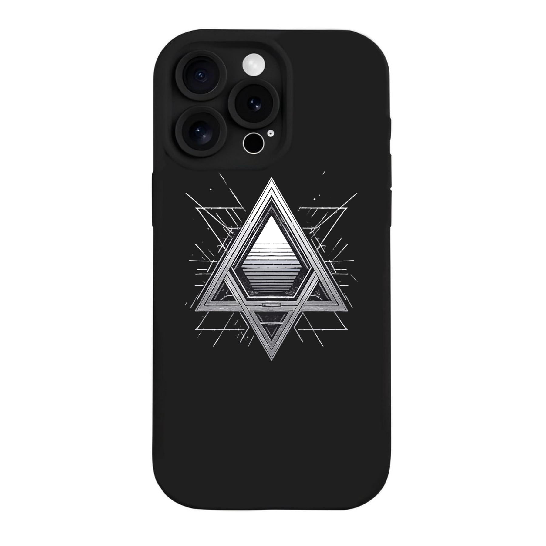 Sleek Black iPhone 15 Pro Case - Geometric Triangles with Silver ...