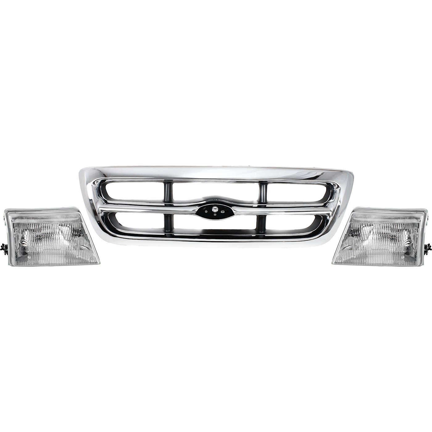 Sleek Chrome for Ford R1998-2000 Grille Assembly Bundle - 3 Piece Kit ...