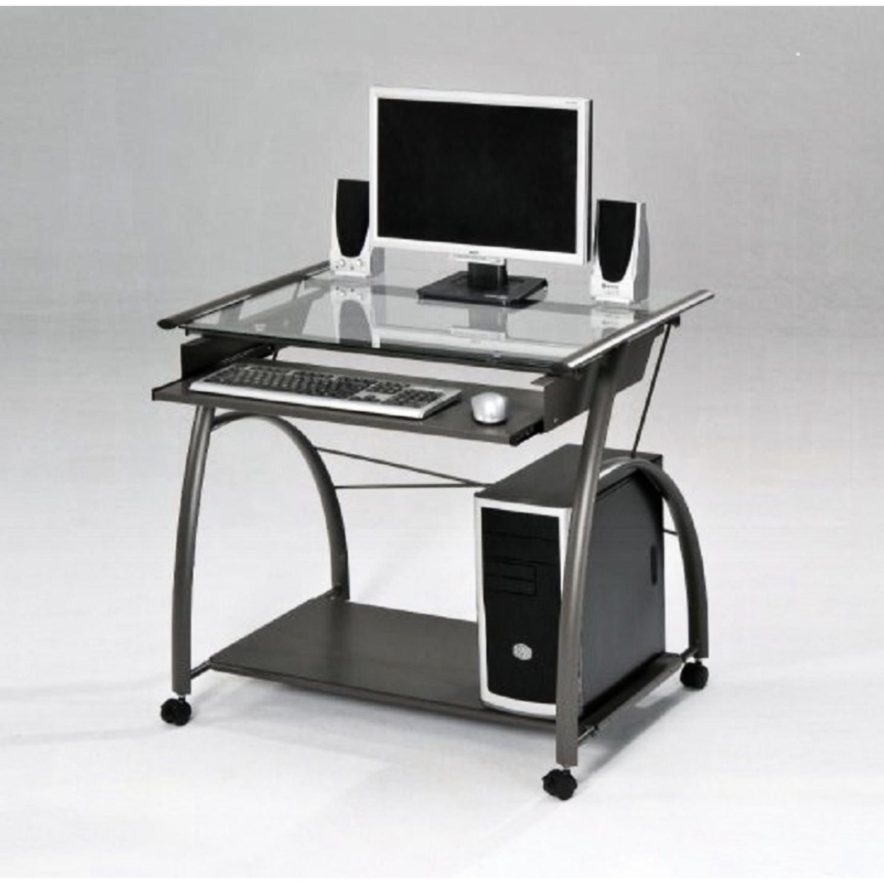 Sleek Computer Desk With Transparent Glass - Space-saving Workstation ...