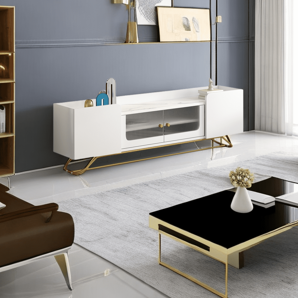 Sleek Design TV Stand for TVs Up to 70",Faux Marble Top TV Console ...