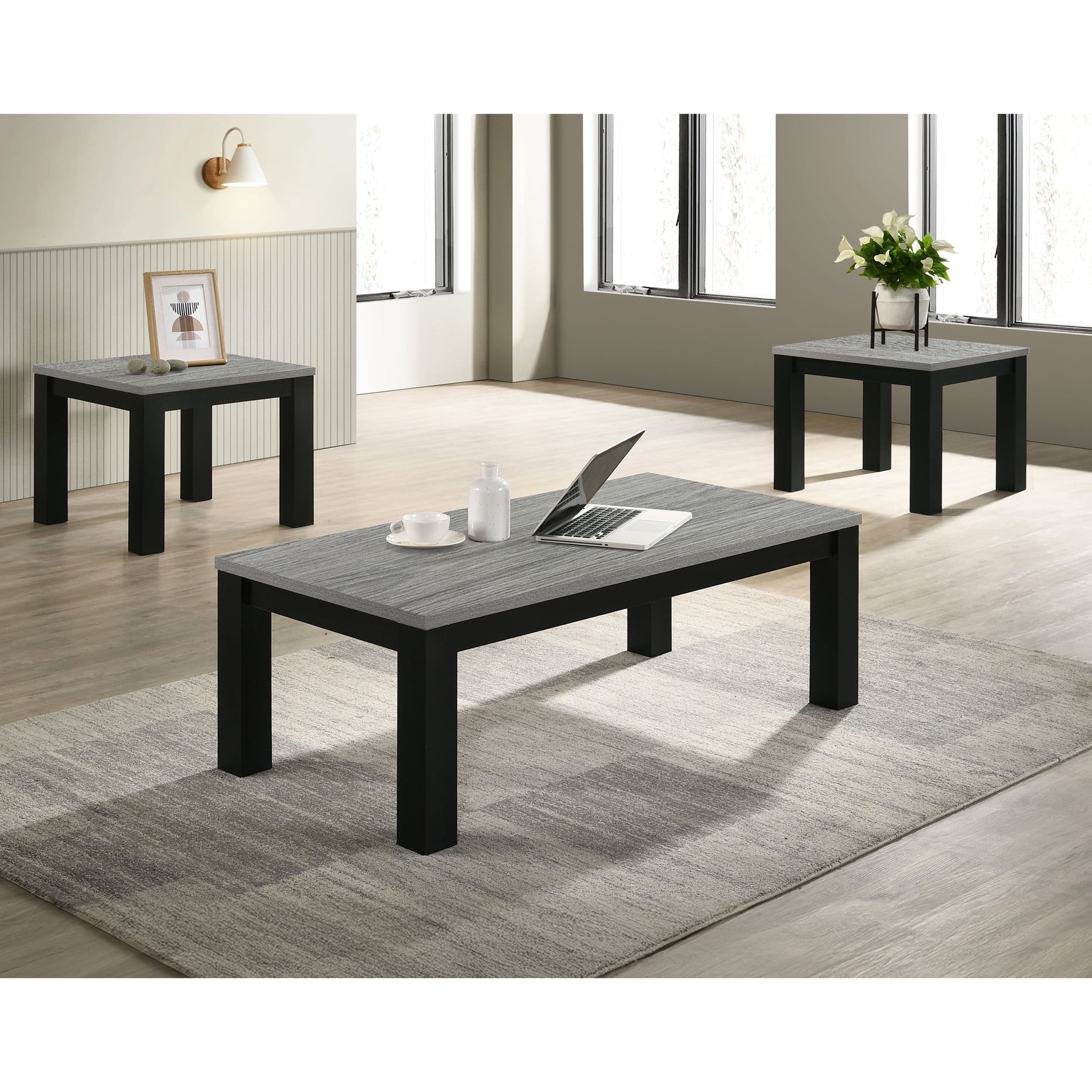 Sleek Design Table Set+Square End Tables”-“Living Room TV Time ...