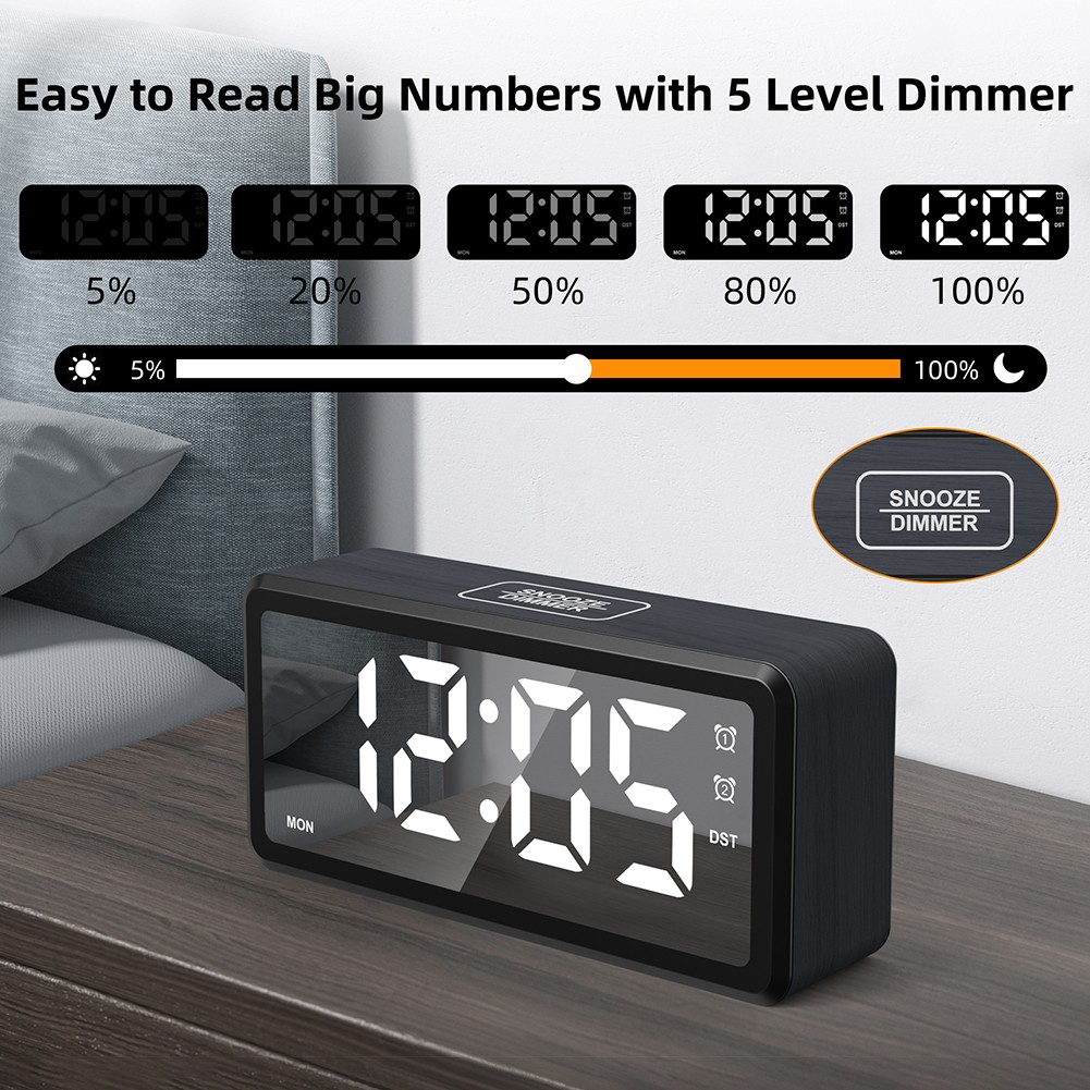 Sleek Digital Alarm Clock With Adjustable Brightness Dual Alarms For ...