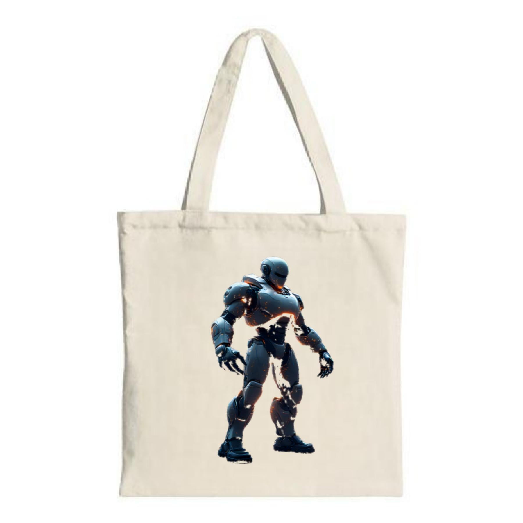 Sleek Humanoid Robot Tote Bag - Metallic Design with Glowing Orange ...