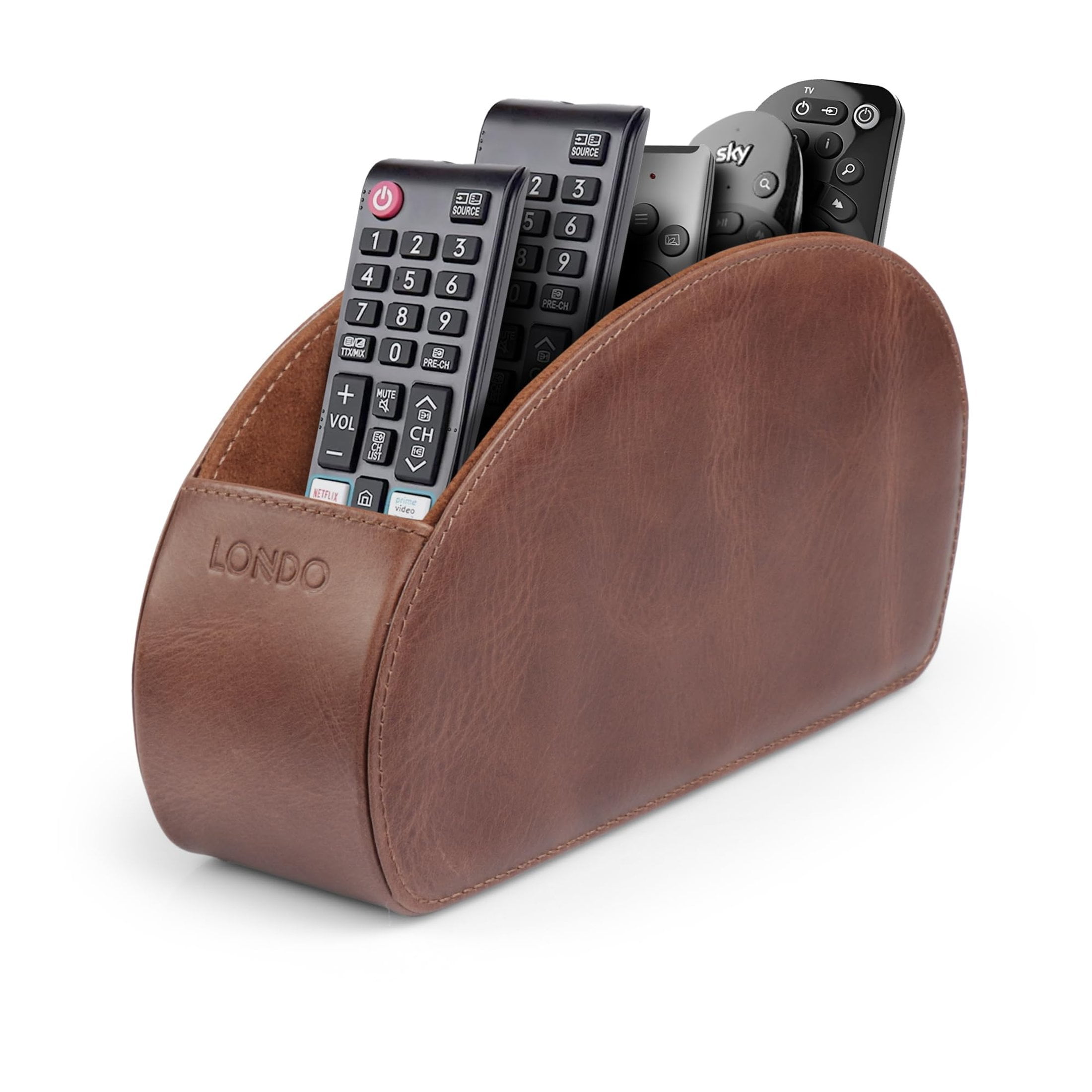 Sleek Leather Remote Control Organizer with Five Pocket Storage ...