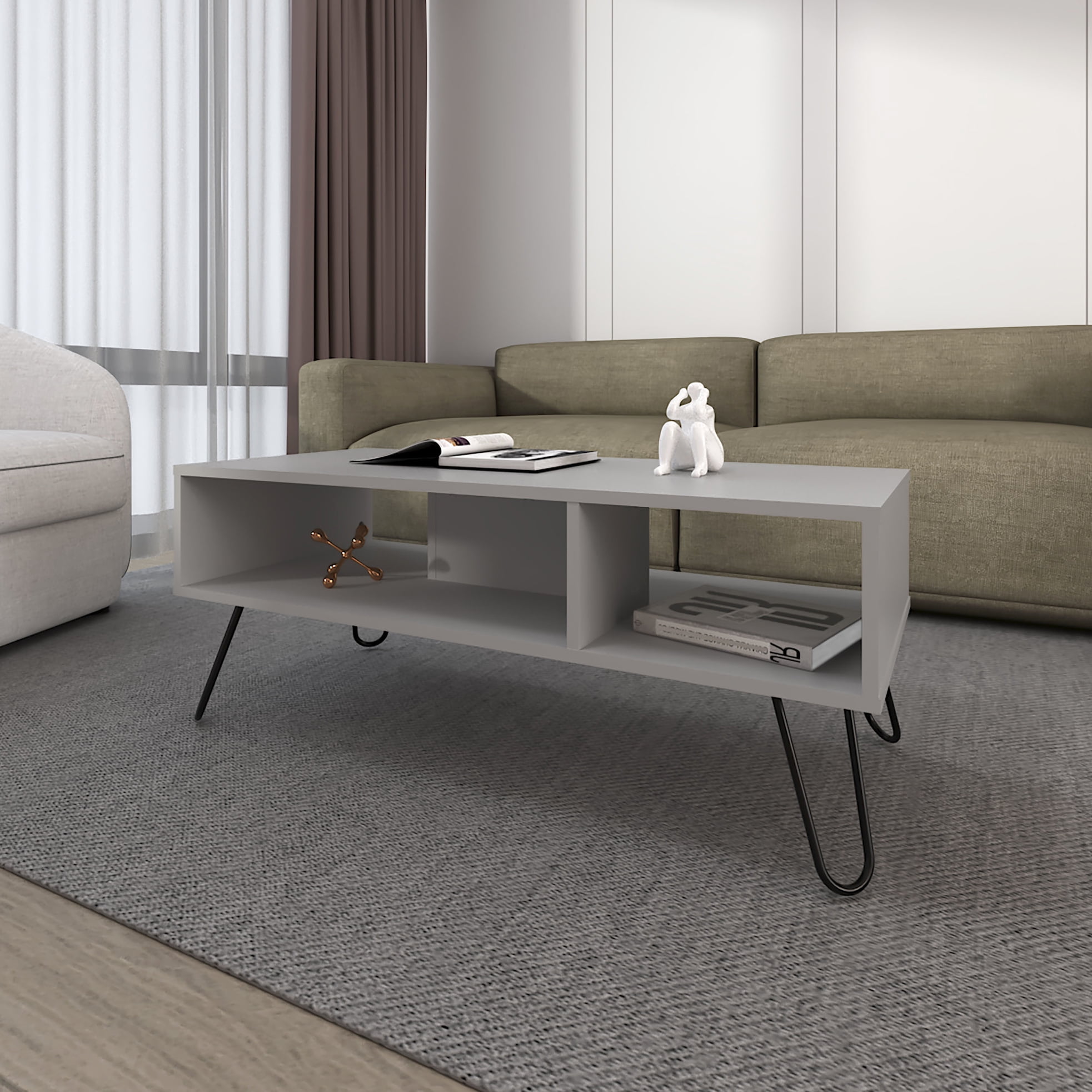 Sleek Living Area Coffee Table, Smoke, Hairpin Leg Framework Smoke ...