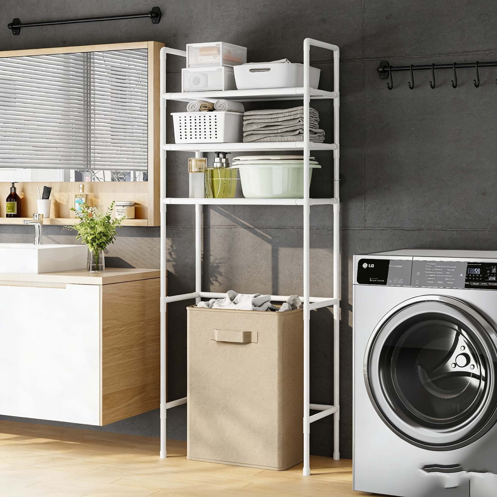 Sleek Over Washing Storage Unit, Perfect as Compact Over Toilet Storage ...