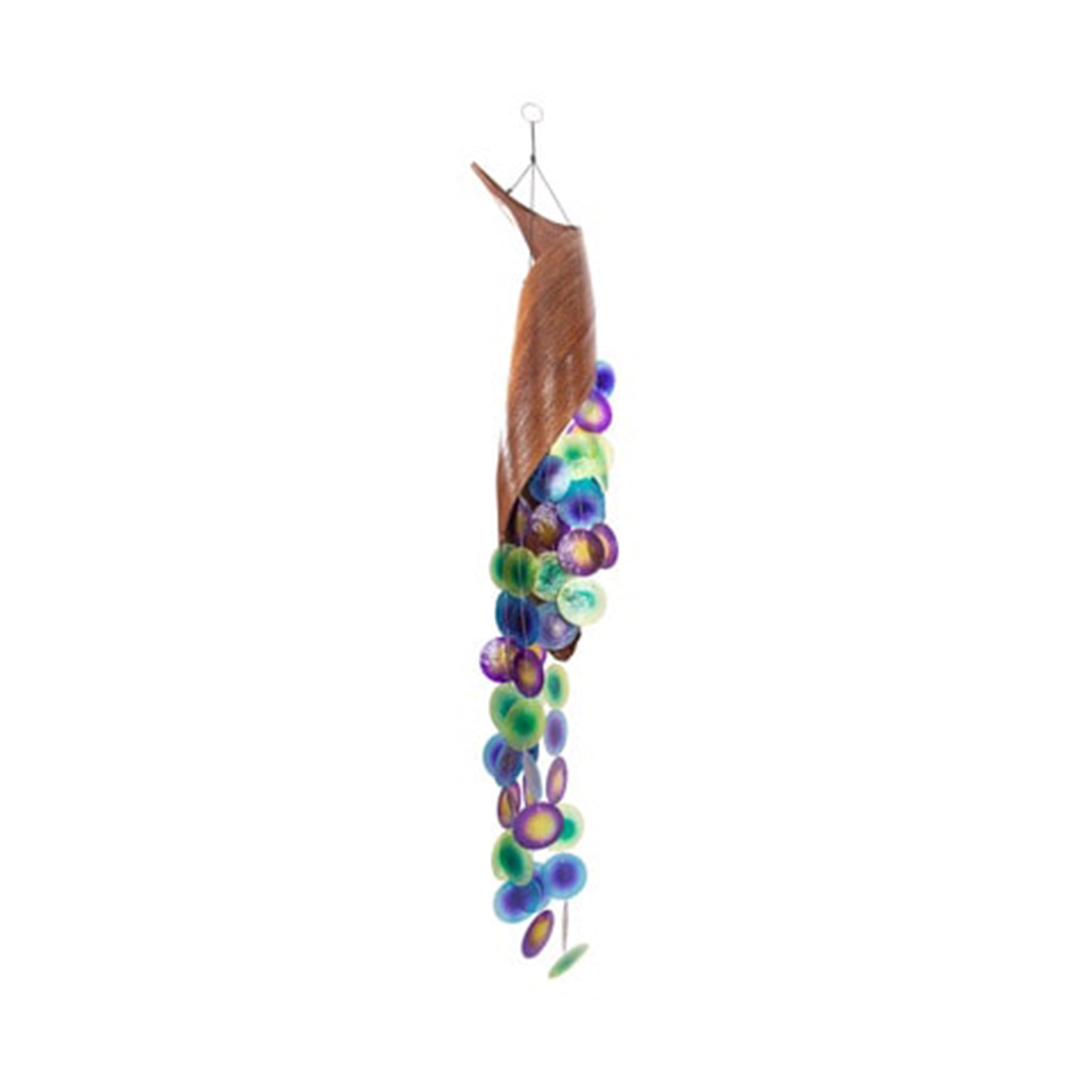 Sleek Peacock Colored Capiz Shells and Leaf Wind Chime for Home and ...
