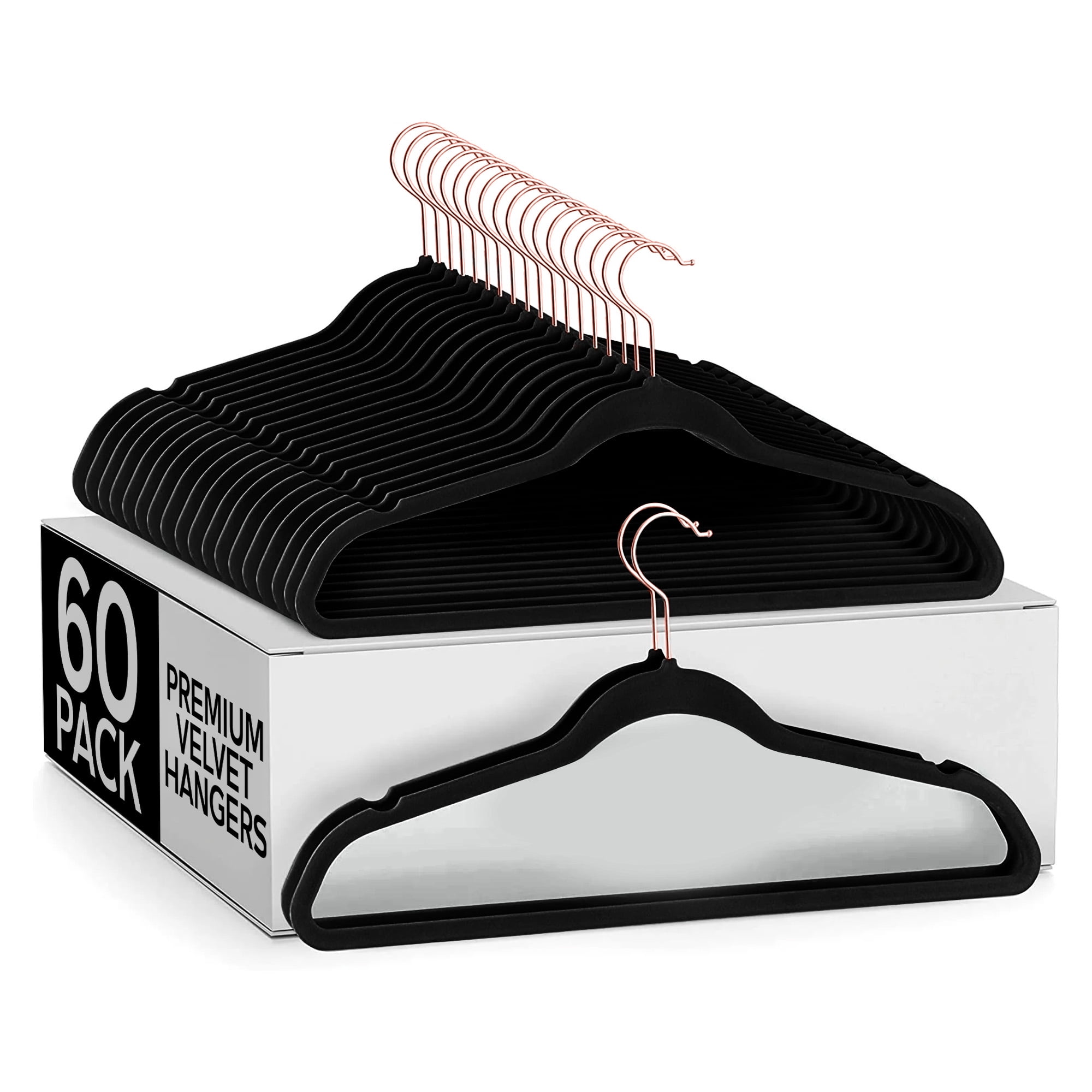 Sleek Pick Premium Velvet Hangers, Black, 60 Pack, 9.2” x 17.4” Non ...
