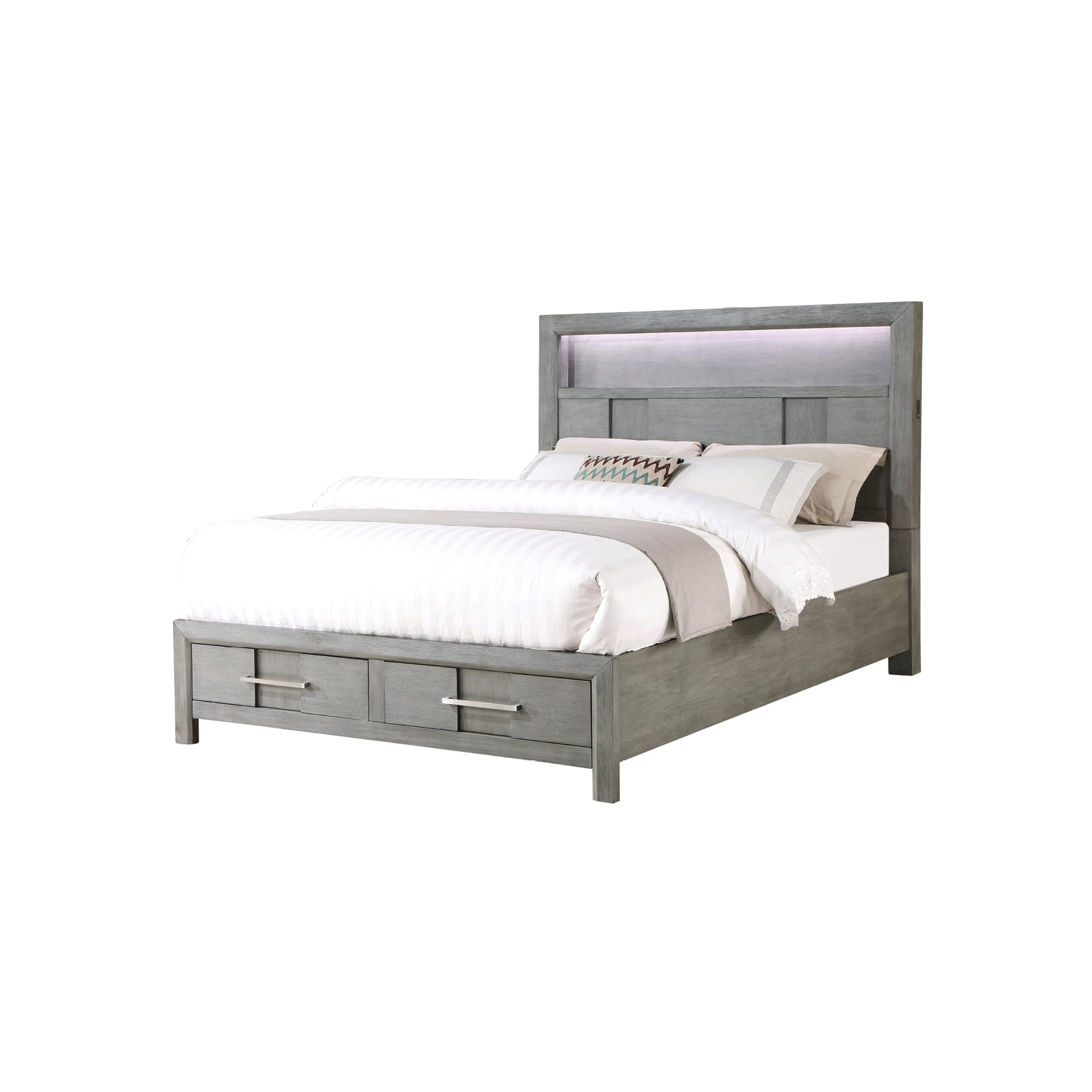 Sleek Queen Bed With Wood Frame, Ports, And Built-in Speakers Modern ...