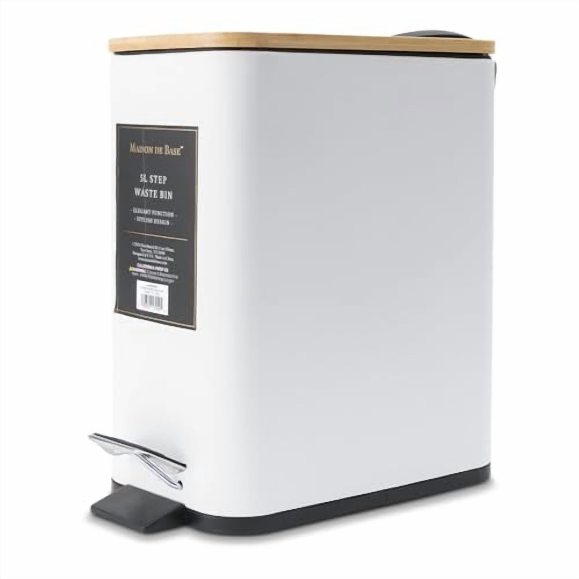 Sleek Rectangular Step Waste Bin Trash Garbage Can with Wooden Lid 5 ...