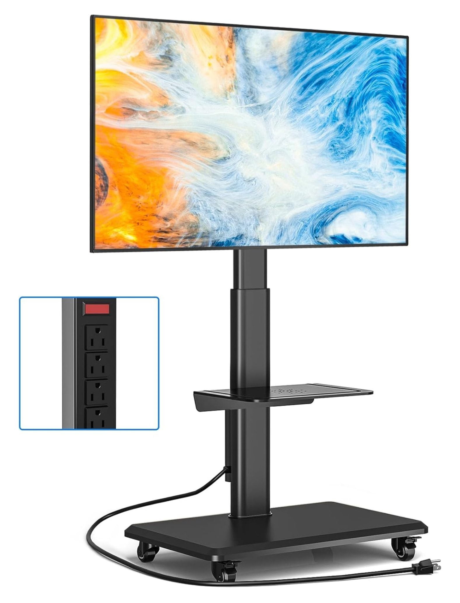 Sleek Rolling TV Stand with Power Outlet for Home Decor, Height ...