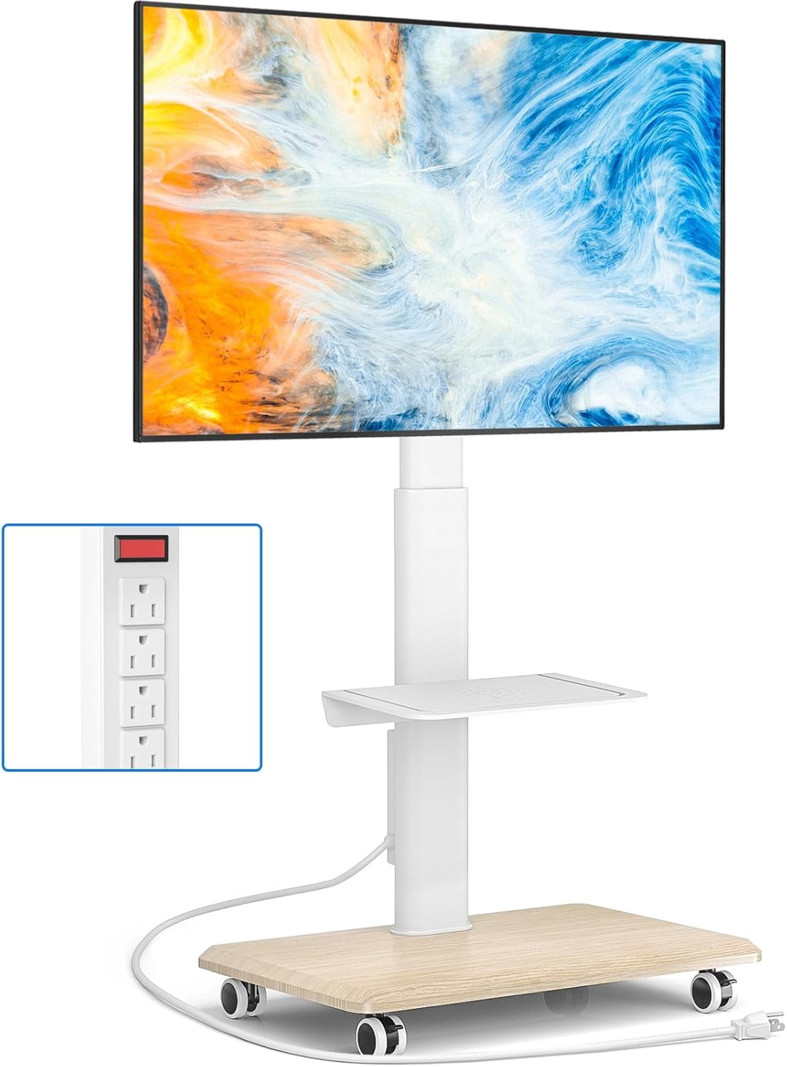 Sleek Rolling TV Stand with Power Outlet for Home Decor, Height ...