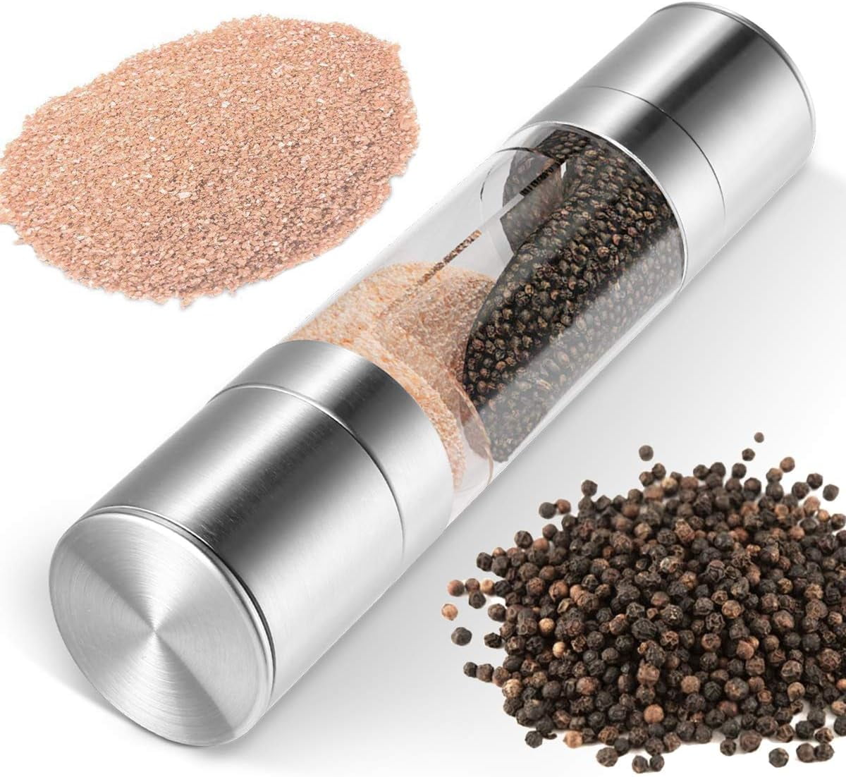 Sleek Seasoning Wonder, Stainless Steel 2 In 1 Grinder Set With Keep ...