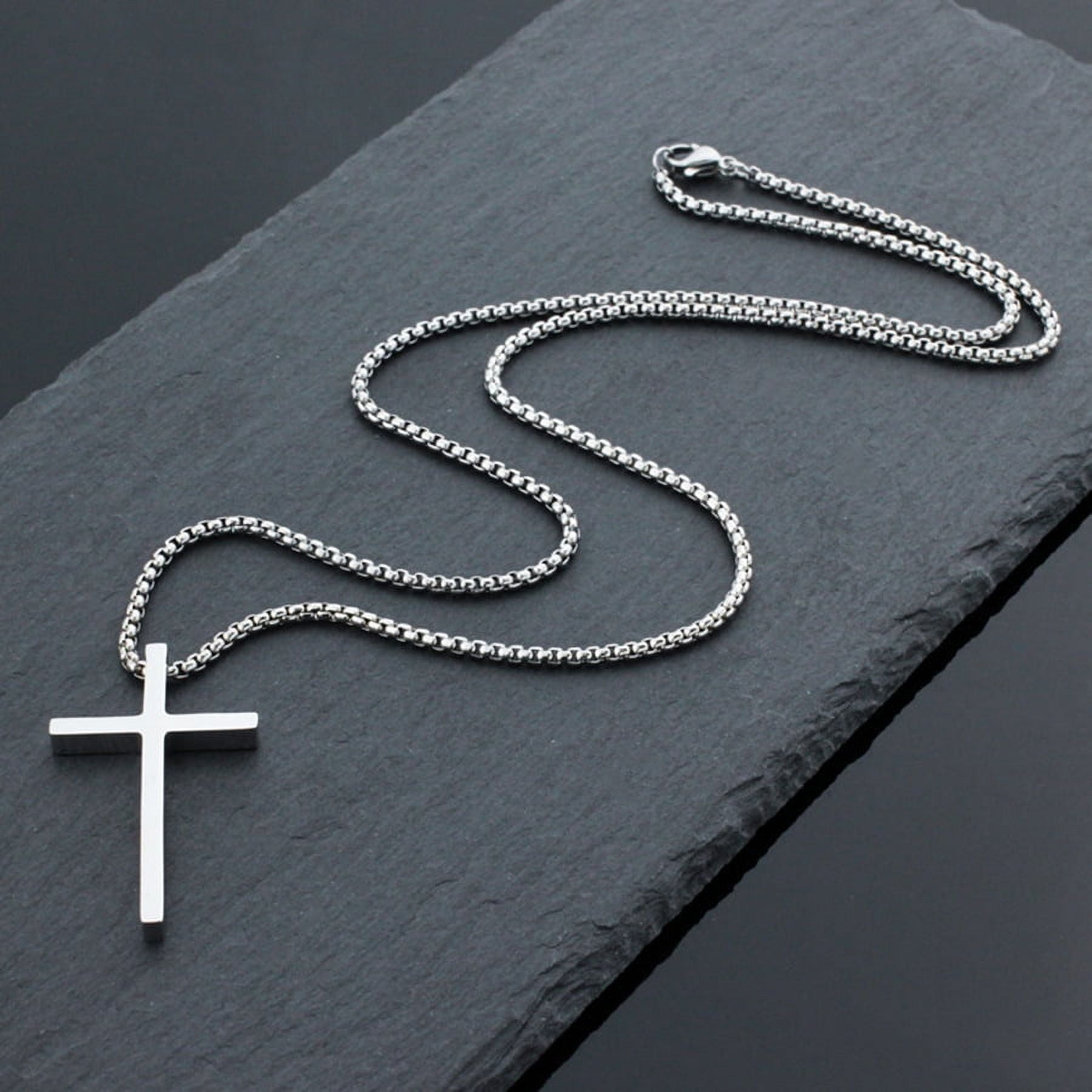 Sleek Titanium Steel Cross Pendant Necklace - Glossy Stainless Steel ...
