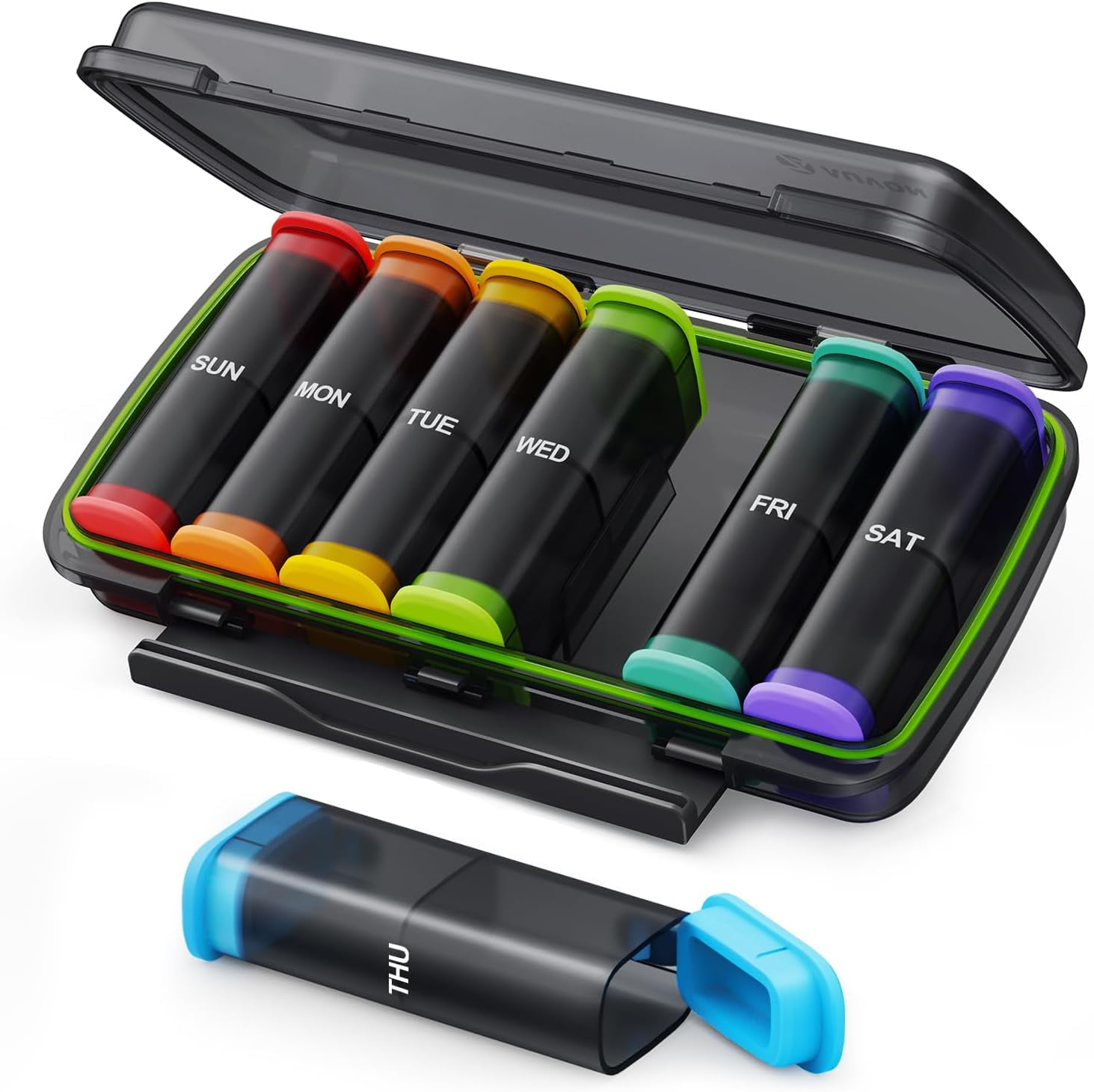 Sleek Weekly Pill Organizer 2 Times a Day with Double Moisture-Proof Design, Compact AM PM Pill ...