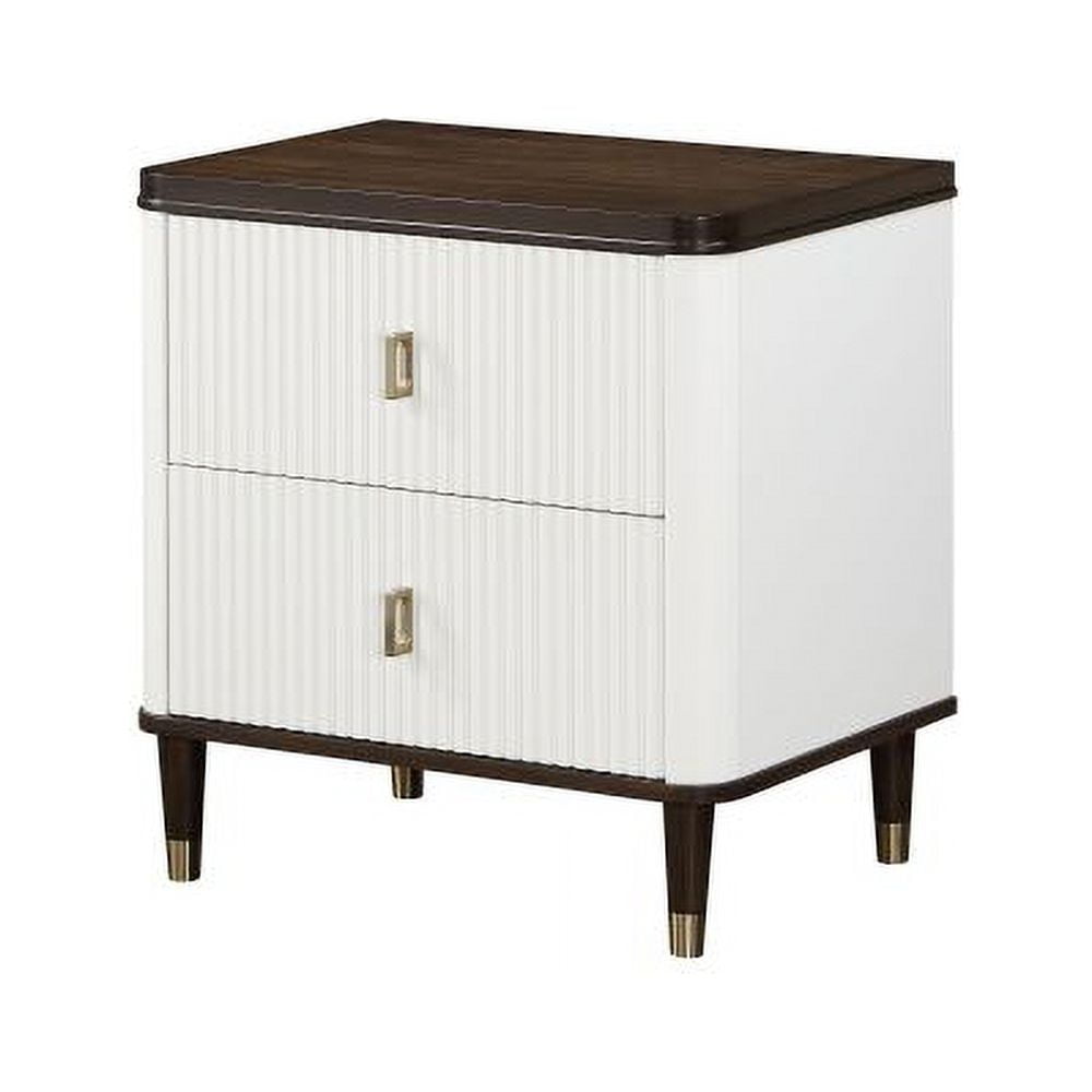 Sleek White & Walnut Finish Night Stand with Convenient USB Ports for ...