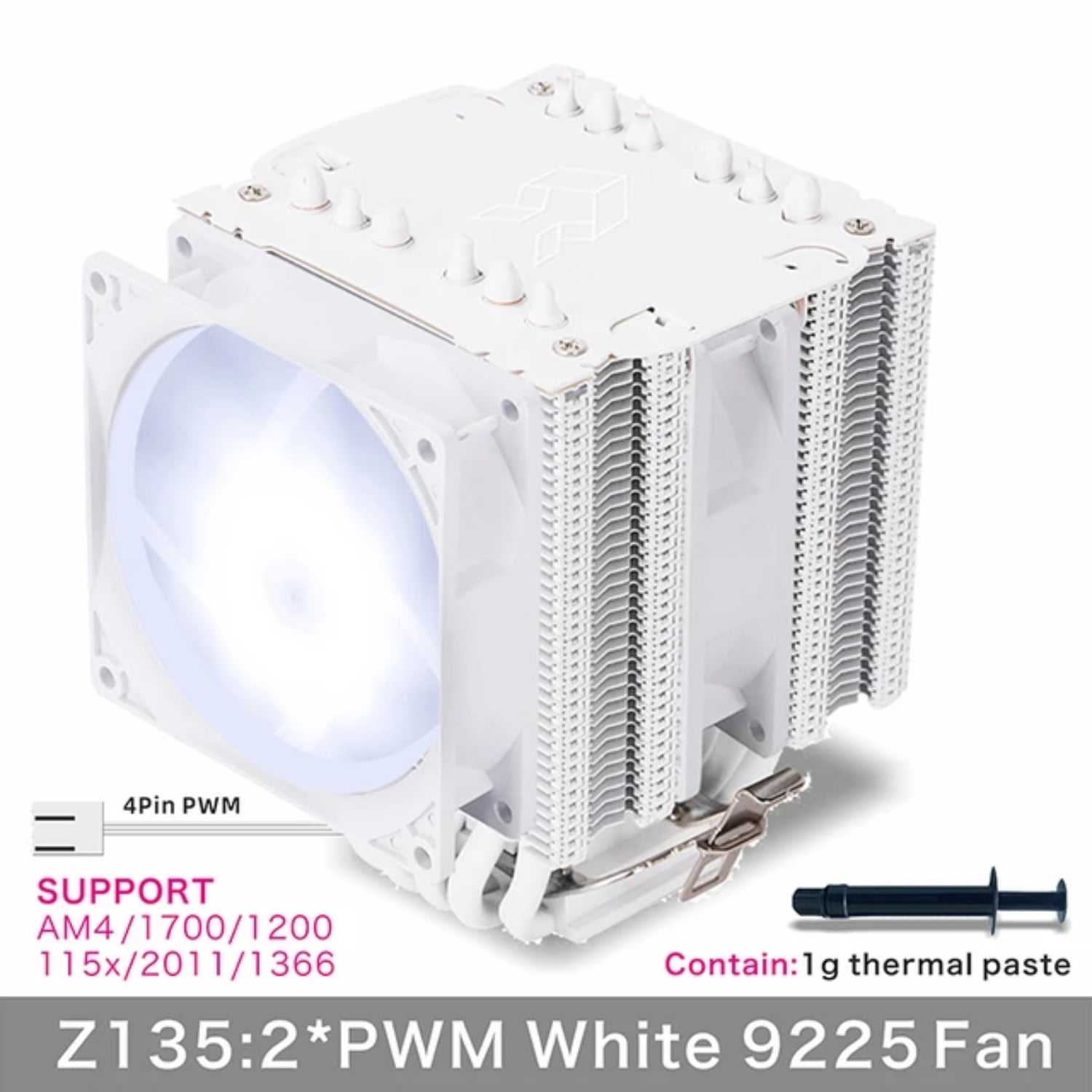 Sleek and Efficient All White CPU Cooler with Quiet 4Pin PWM ARGB Fan 6 ...