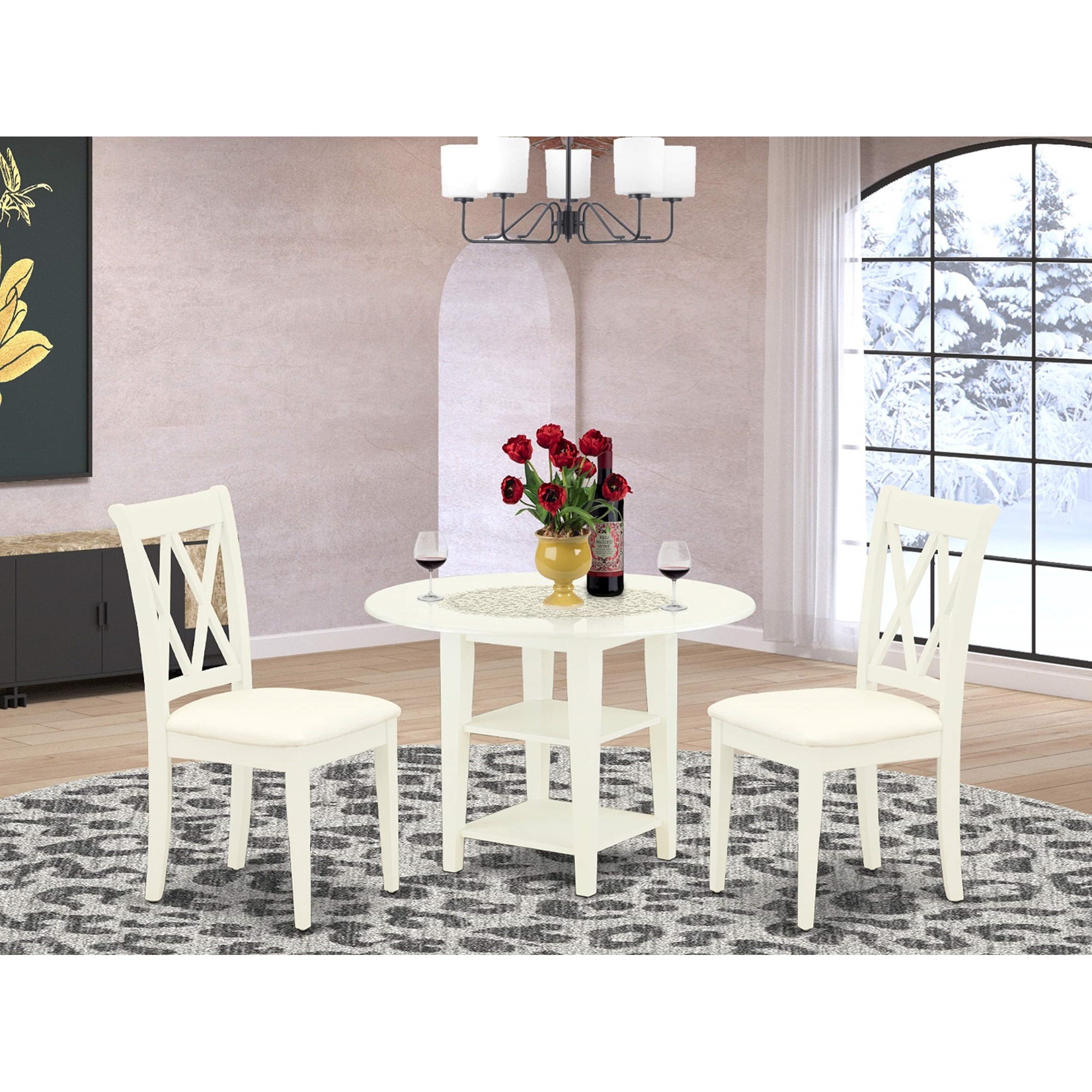 Sleek and Modern SUCL3-LWH-C 3Pc Dinette Set - Round Table with Drop ...
