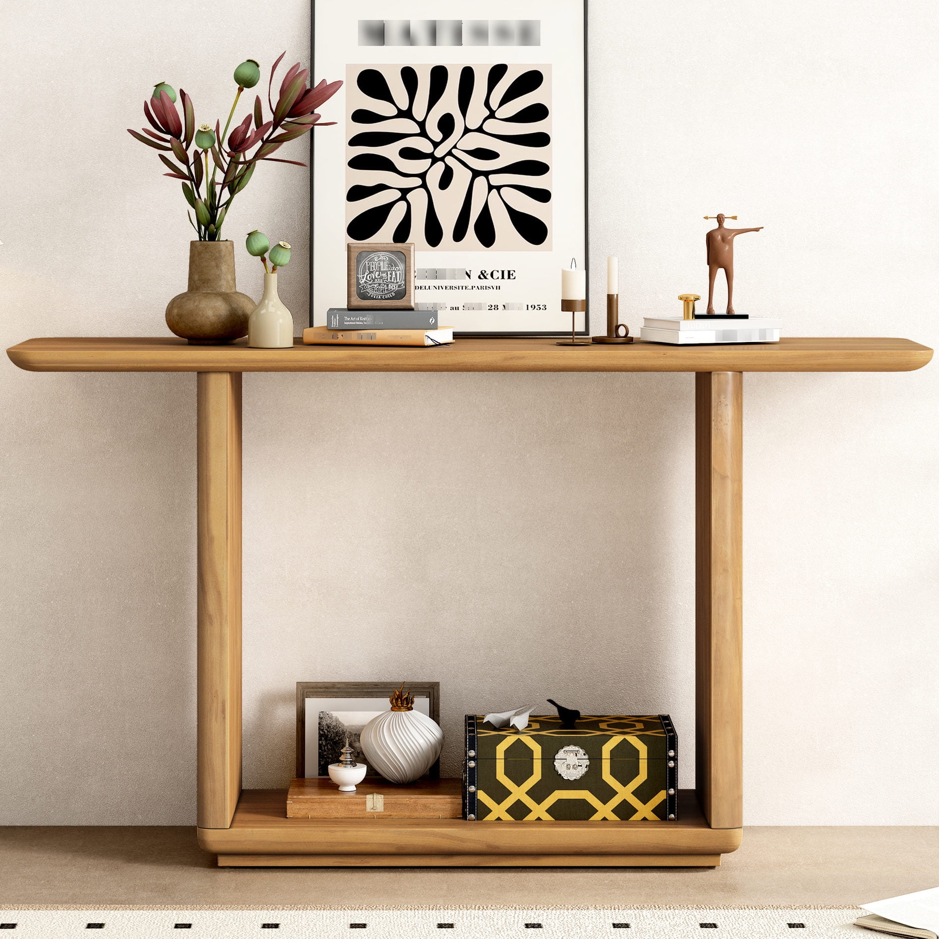 Sleek minimalist console table with natural wood veneer U - base for ...