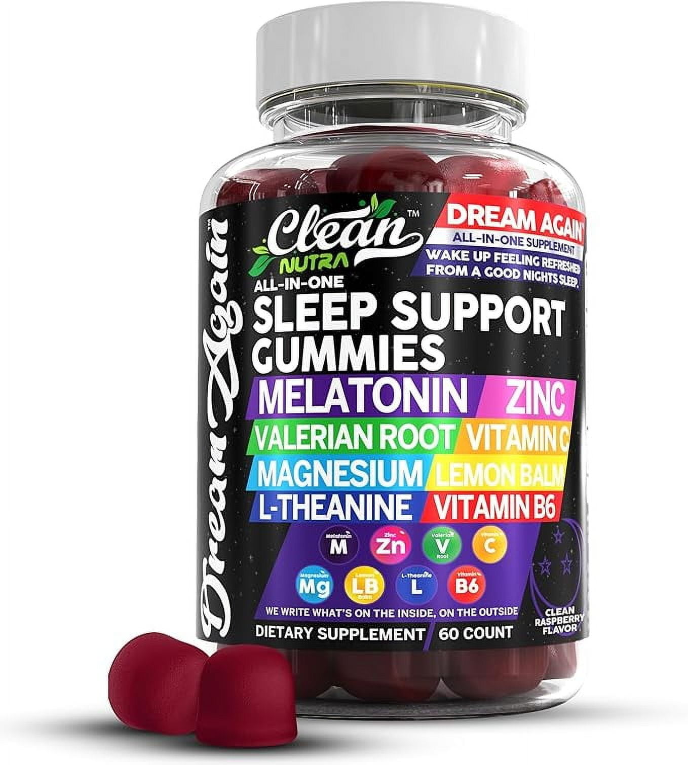 Sleep Aid Melatonin Gummies | Valerian Root L-Theanine Vitamin B6 C ...