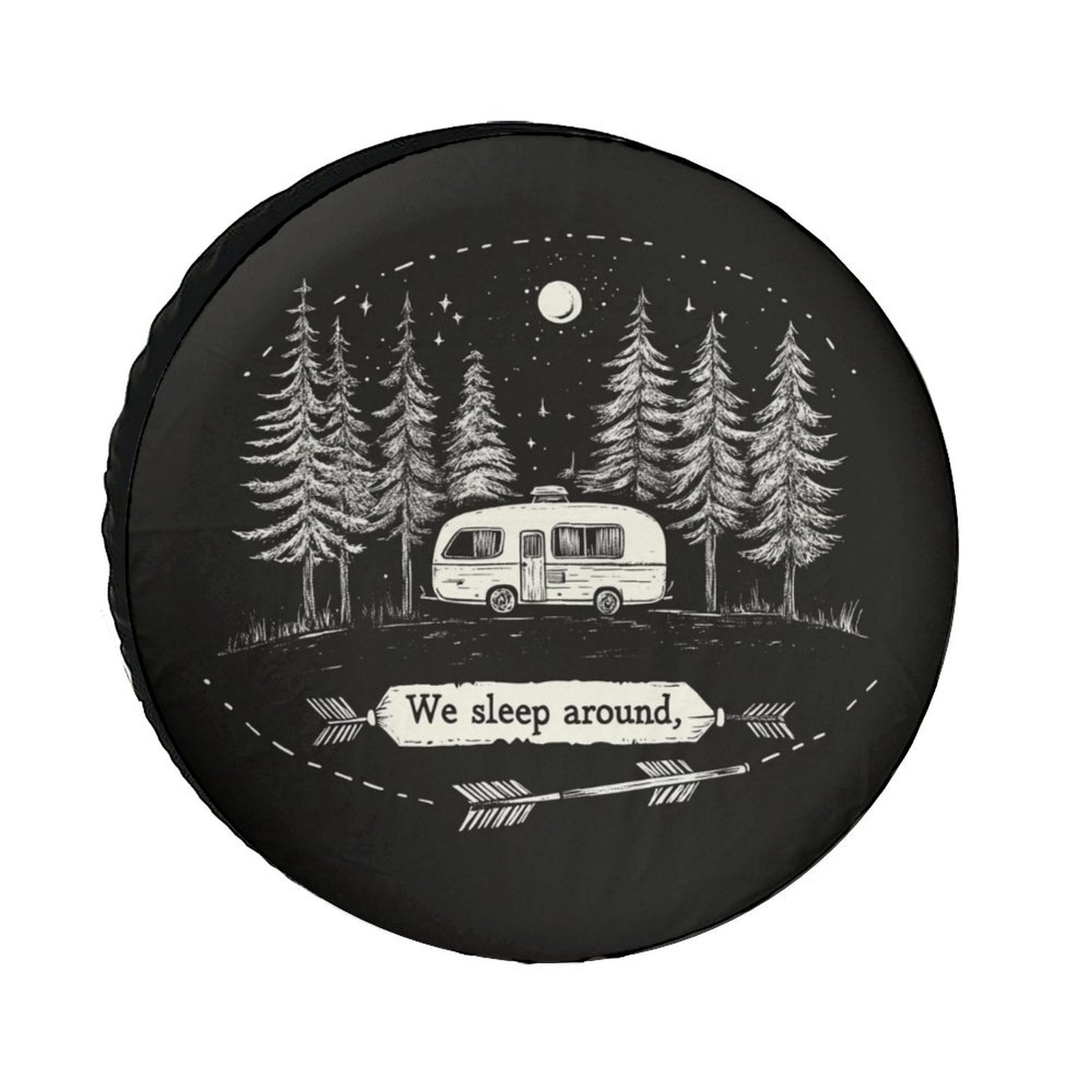 We Sleep Around Camping Spare Tire Cover Humorous Outdoors Camper Decor ...