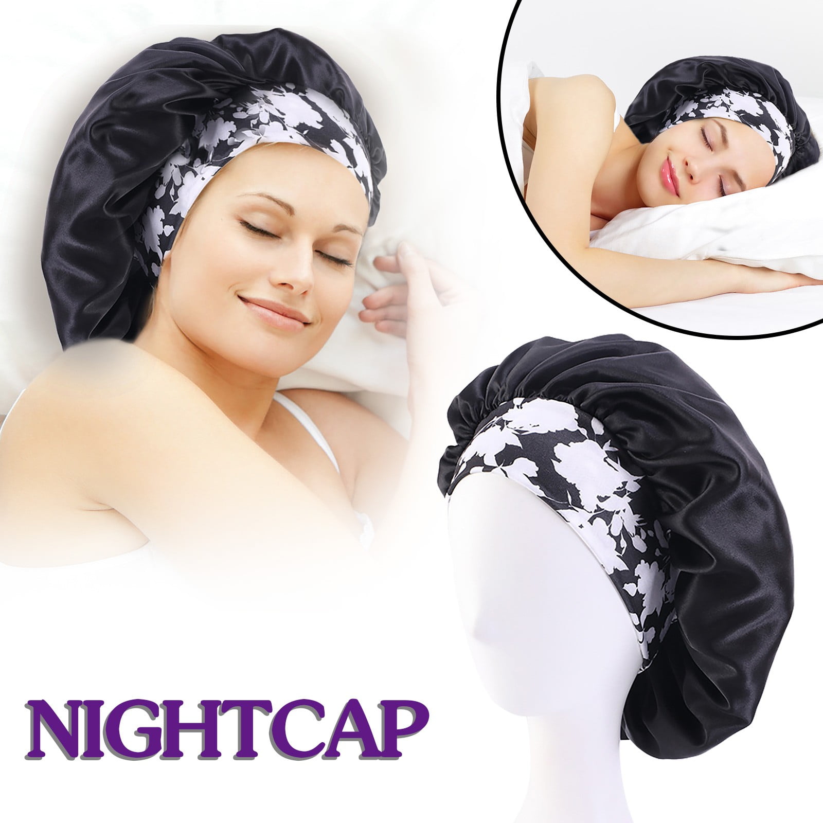 Sleep Cap Satin Bonnet Sleeping Hat Soft Elastic Night Hair Cover For ...