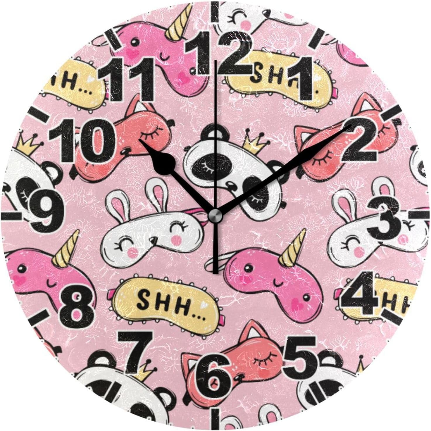 Sleep Cartoon Animals Masks Panda Cat Round Wall Clock, Battery ...