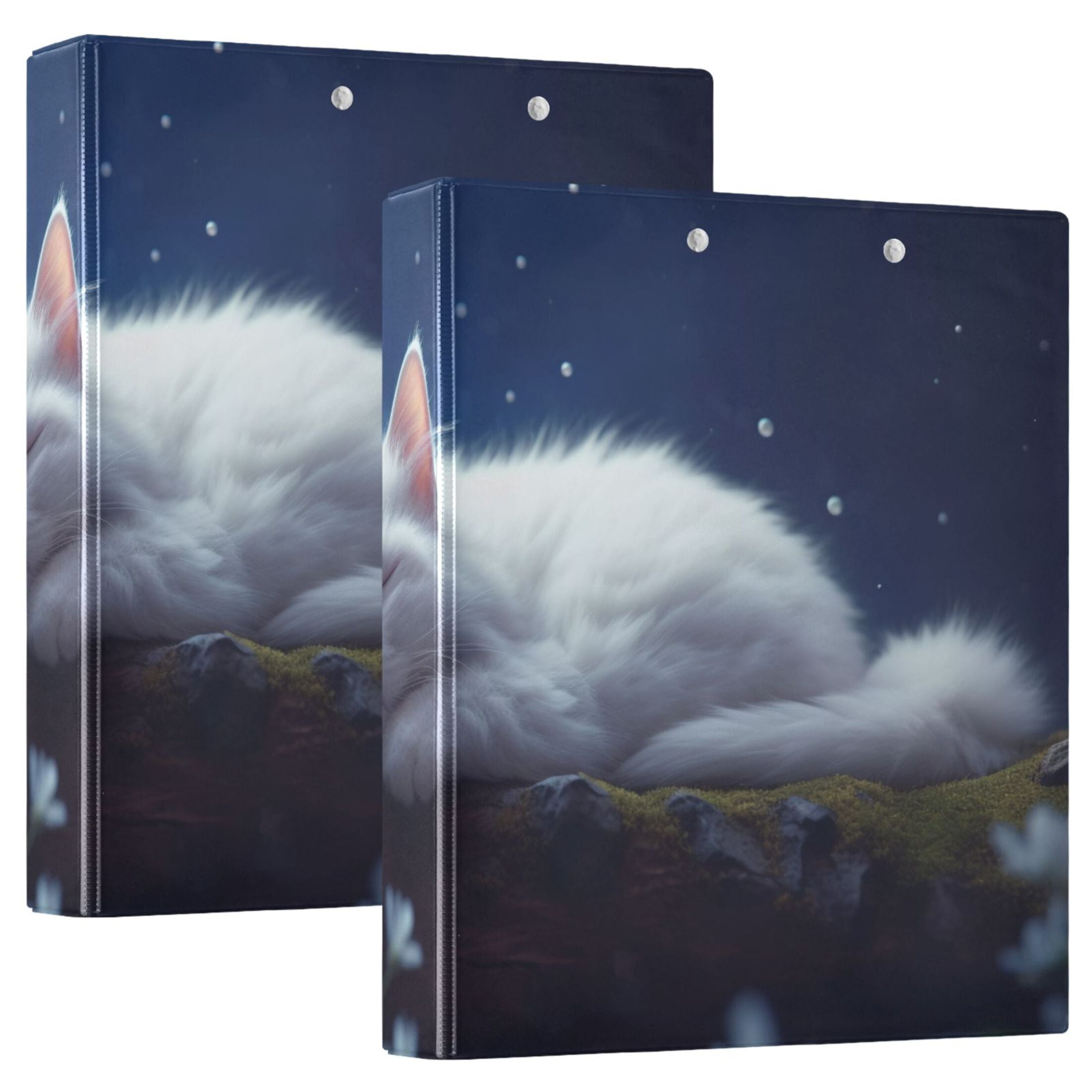 Sleep Cat Flowers and Moon 3 Ring Binders 1.5 inch Hardcover File ...