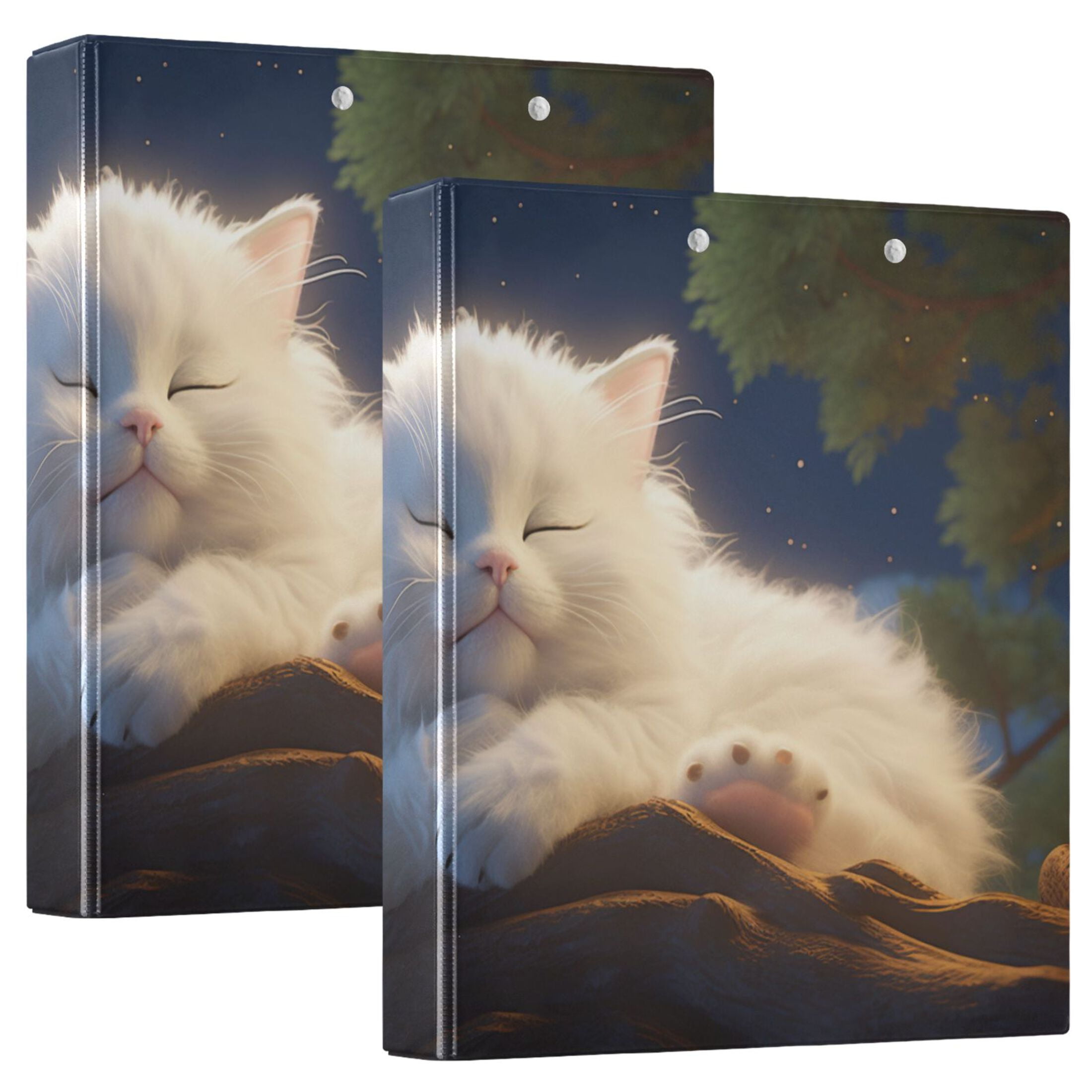 Sleep Cat with Moon Trees 3 Ring Binders 1.5 inch Hardcover File ...