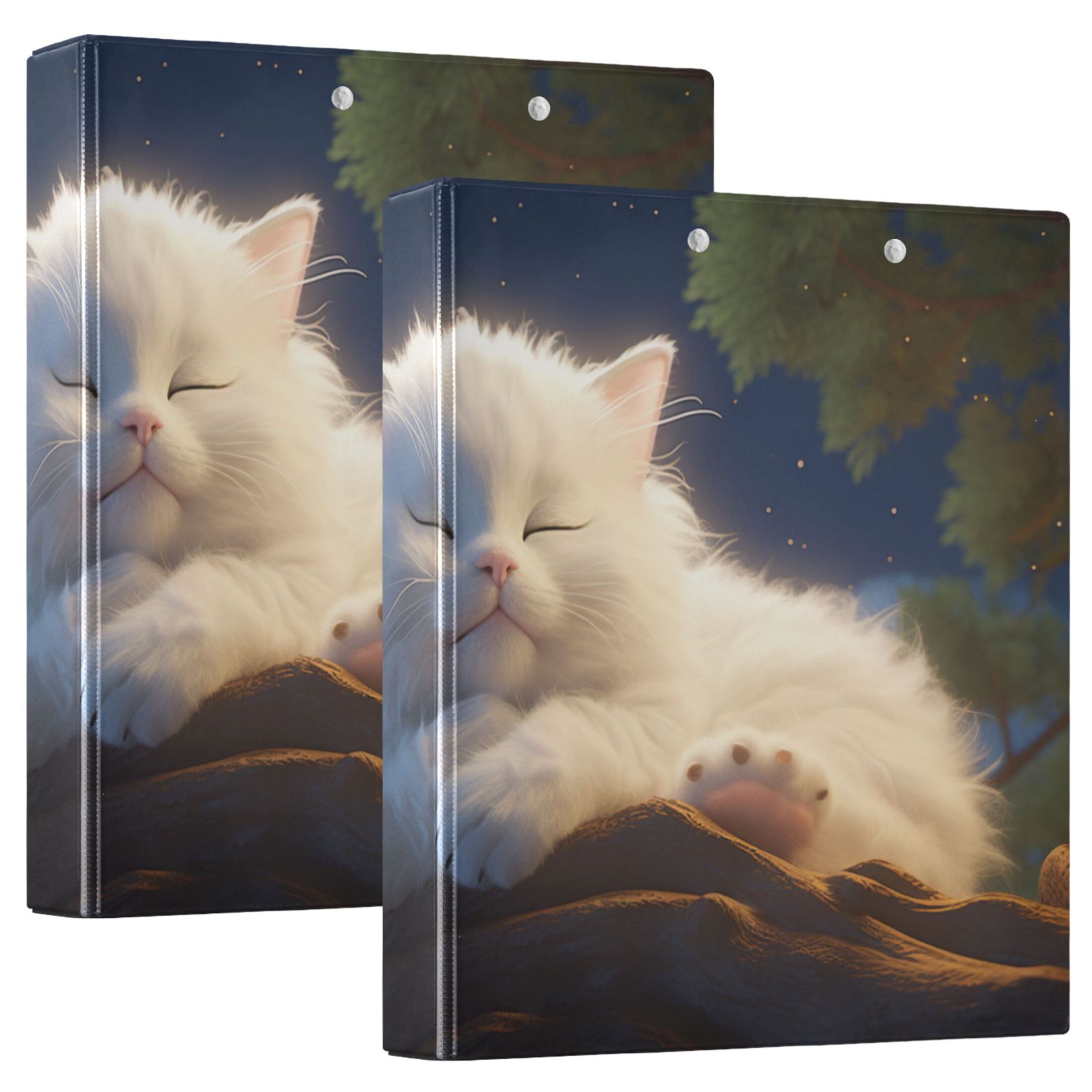 Sleep Cat with Moon Trees 3 Ring Binders 1.5 inch Hardcover File ...