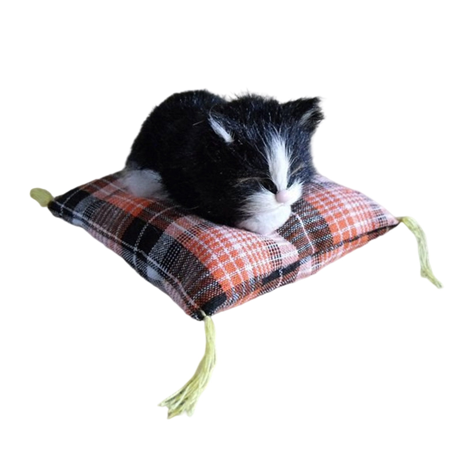 Sleep Cats Doll on Cushion Mat Realistic Furry Plush Cats Stuffed ...