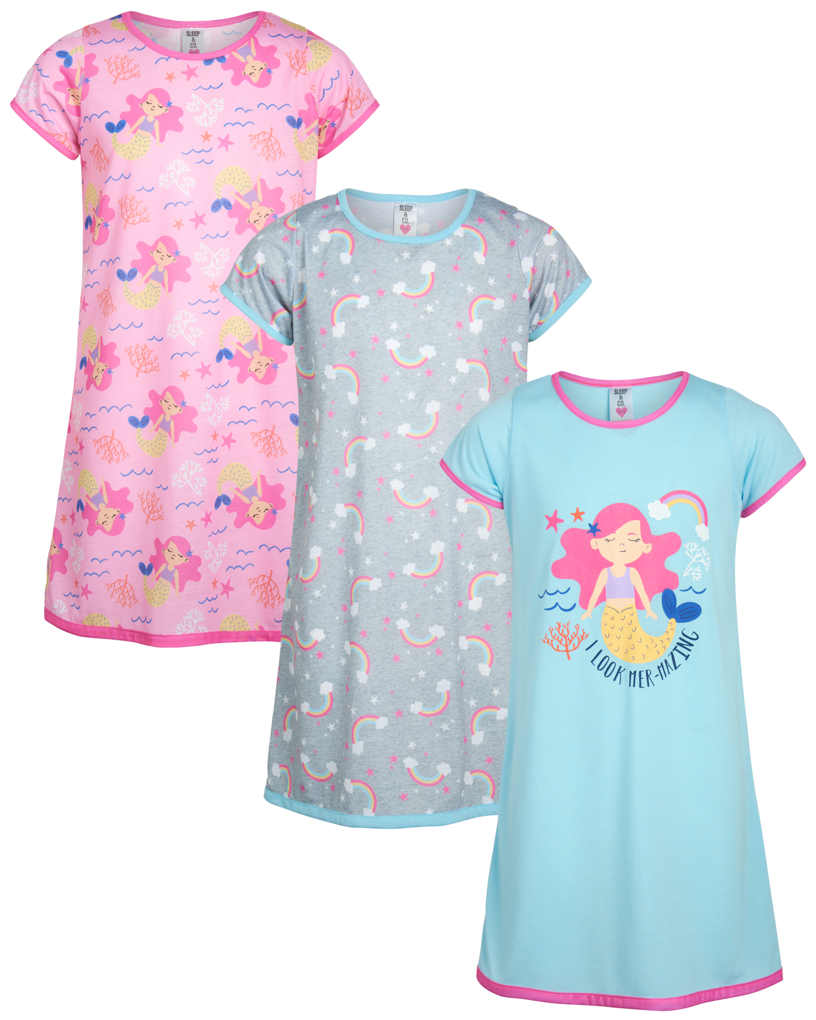 Sleep & Co Girls' Cotton Nightgown, 3 Pack Short Sleeve Pajamas, Sizes ...