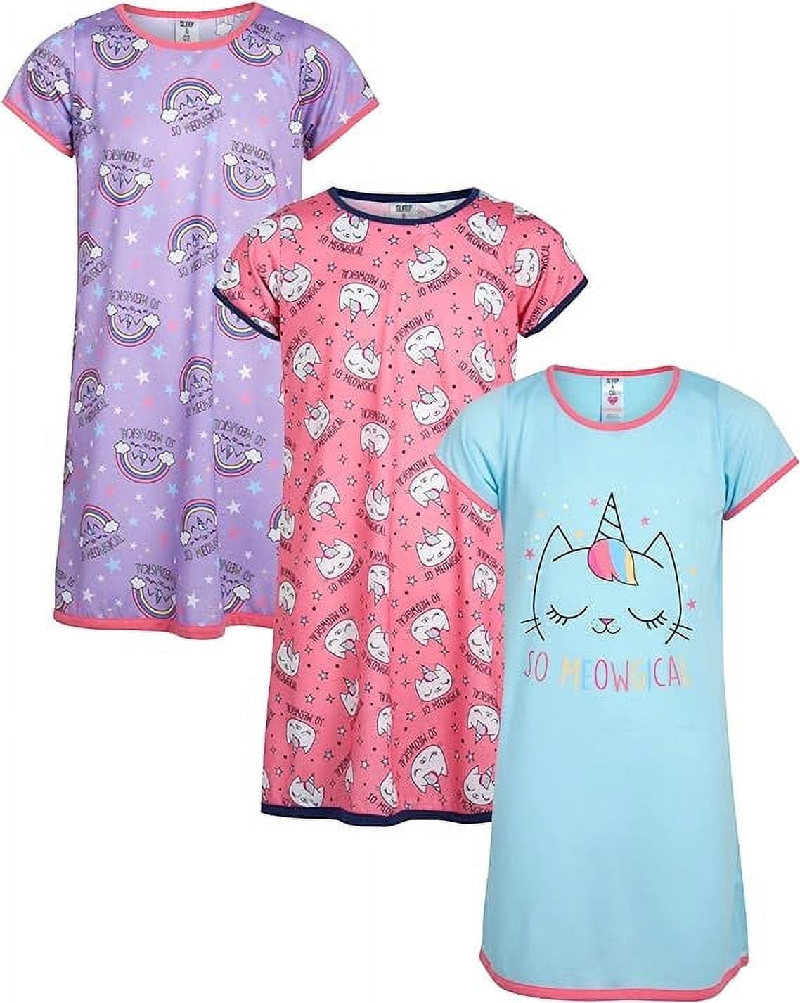 Sleep & Co Girls' Sleepwear 3 Pack Cotton Nightgowns Short Sleeve Girls ...