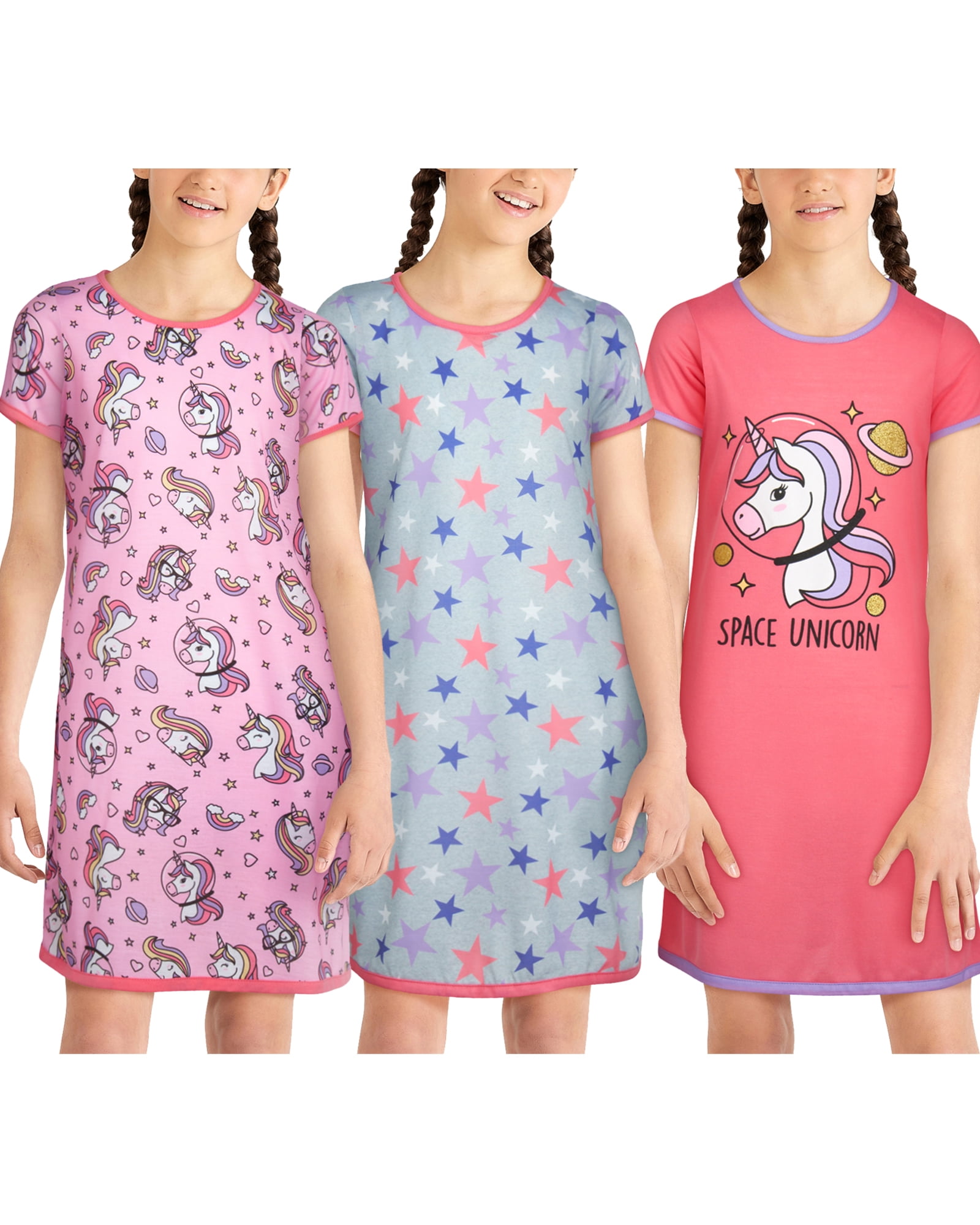 Sleep & Co Girls' Pajamas - 3 Piece Short Sleeve Sleep Shirt Nightgown ...