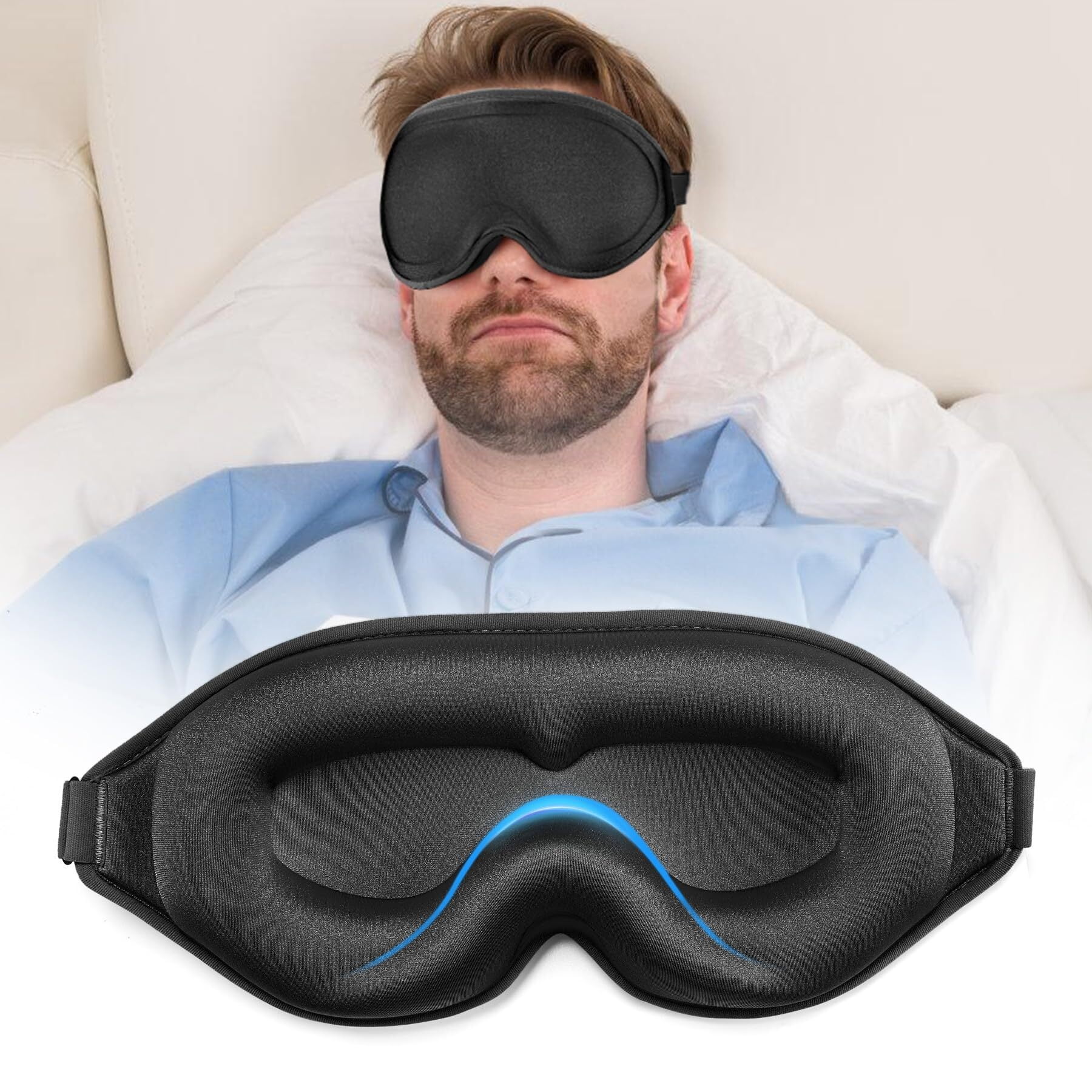 Sleep Eye Mask for Men Women 3D Contoured Cup, Concave Molded, Block ...