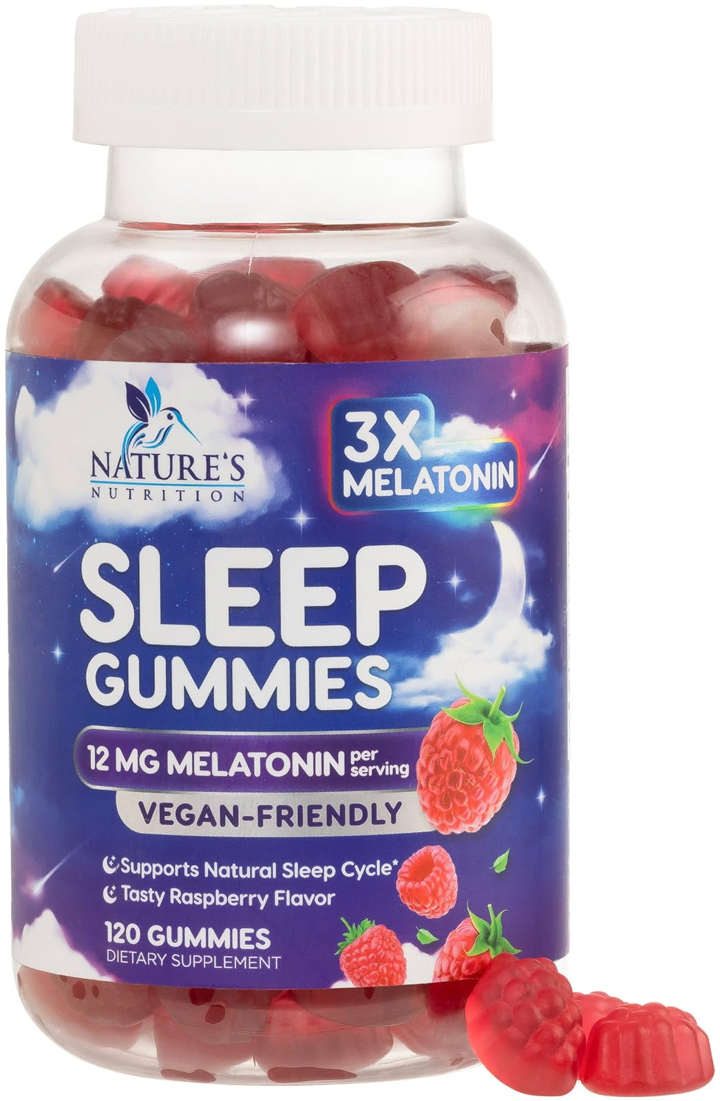 Nature's Nutrition Sleep Gummies, Extra Strength 12mg Melatonin, Vegan ...