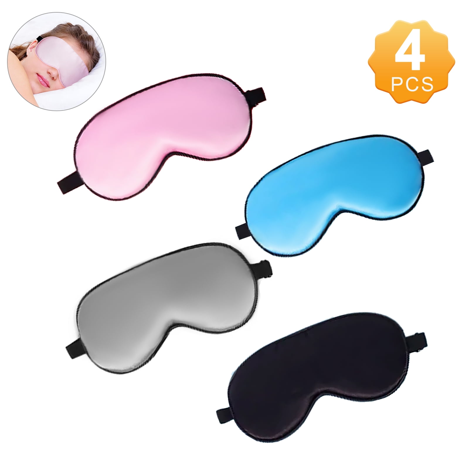 Sleep Mask 4 Pack Silk Eye Cover Soft Satin Blindfold Adjustable Strap ...