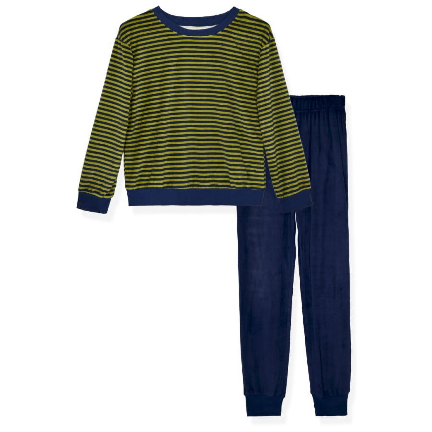 Sleep On It Boys 2-Piece Velour Pajama Set- Stripes, Green & Blue ...
