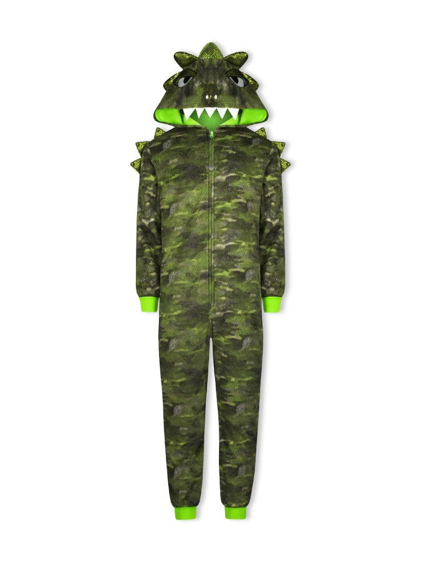 Sleep On It Boys Camo Dino Zip-Up Hooded Sleeper Pajama with Built Up ...
