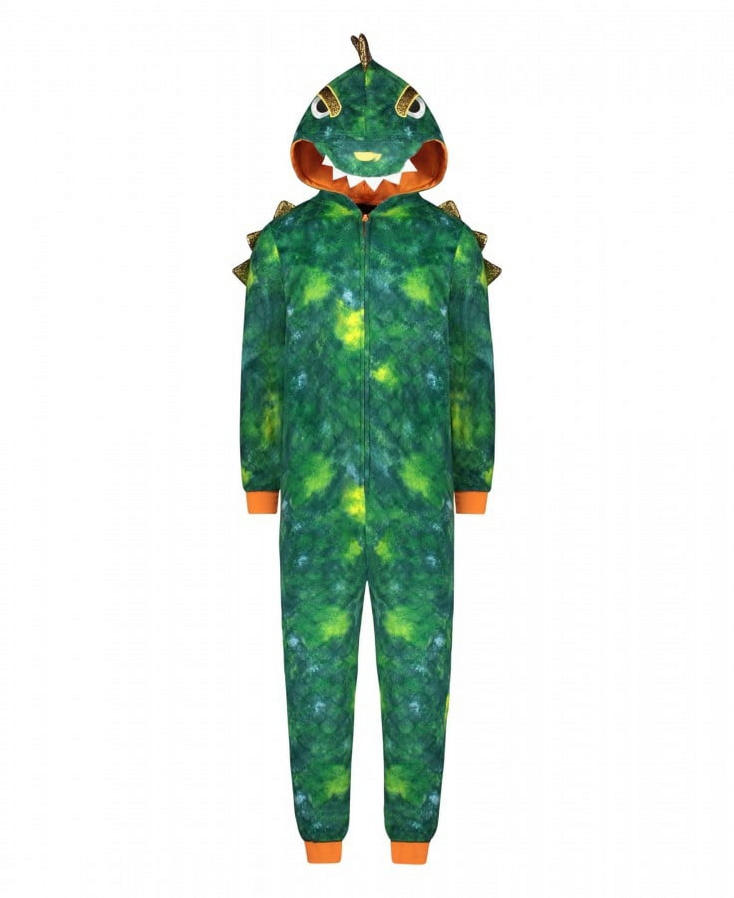 Sleep On It Boys Dinosaur Zip-Up Hooded Sleeper Pajama with Built Up 3D ...
