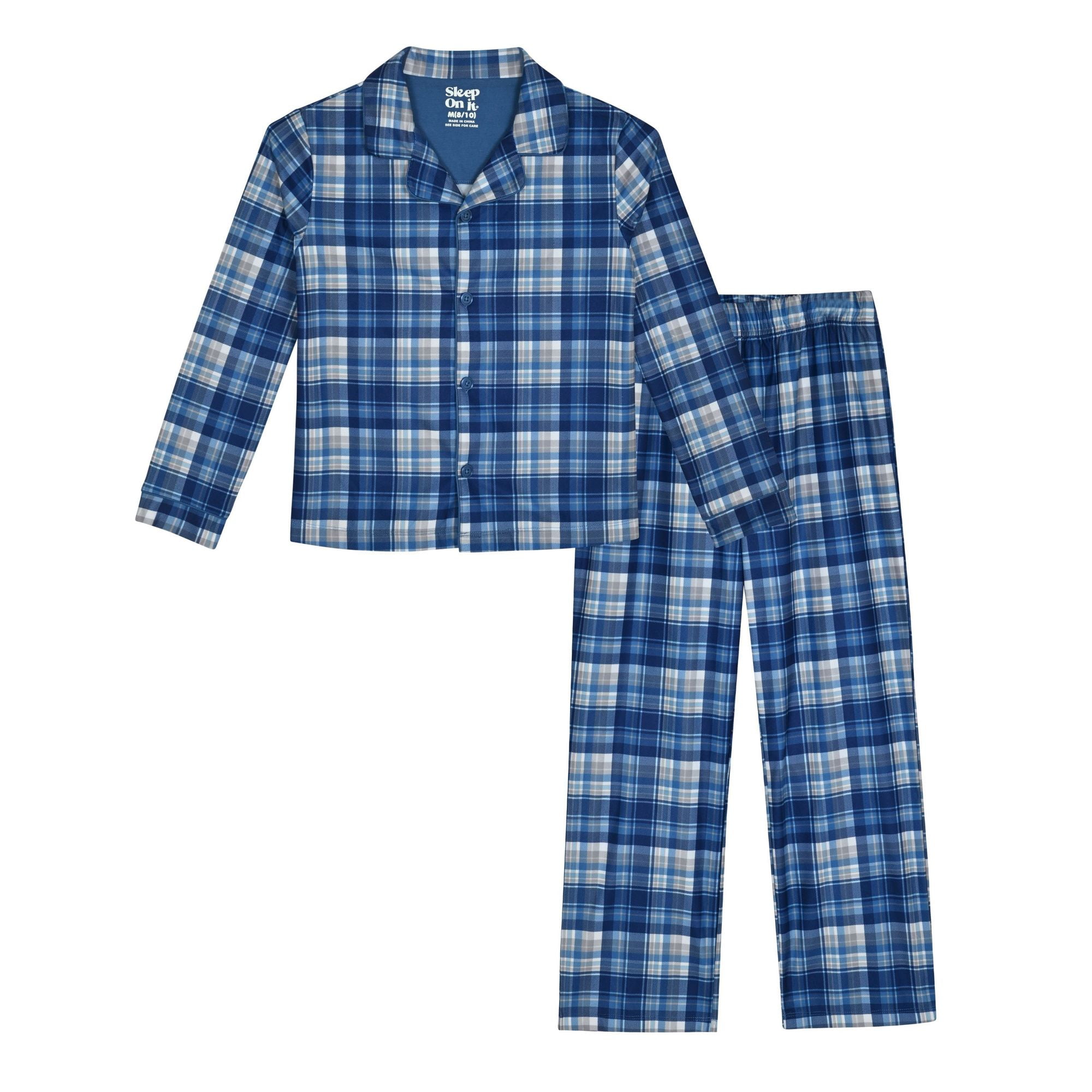 Sleep On It Boys Pajama 2-Piece Jersey Coat Sets - Blue Plaid , 12-14 ...