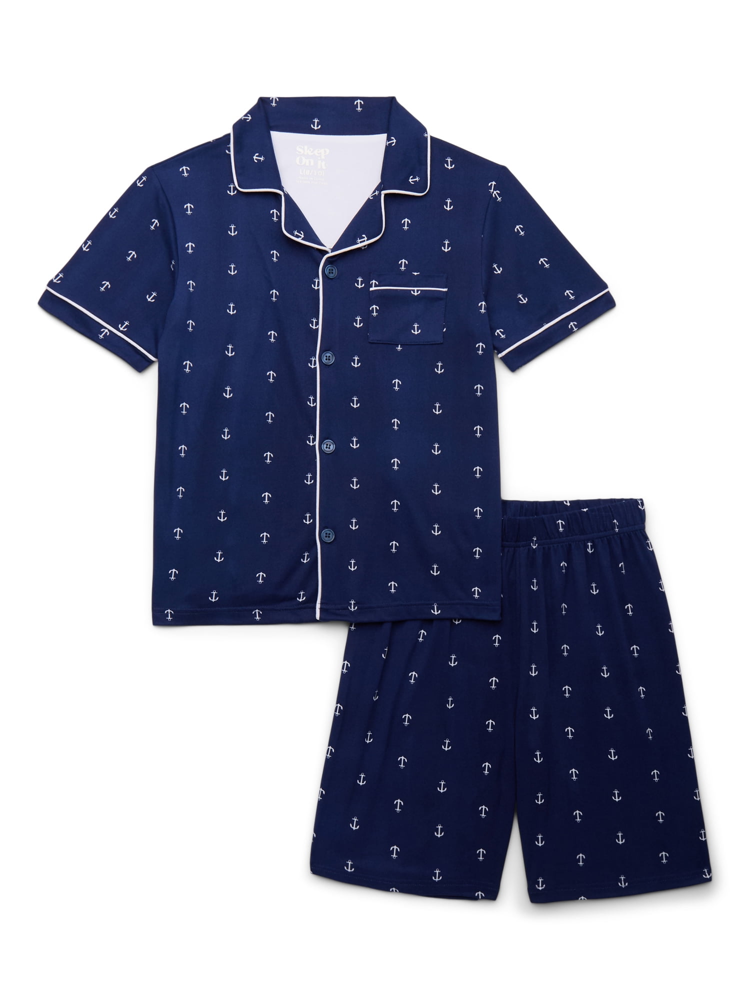 Sleep On It Boys Short Sleeve Button Down Pajama Coat and Shorts Set, 2 ...