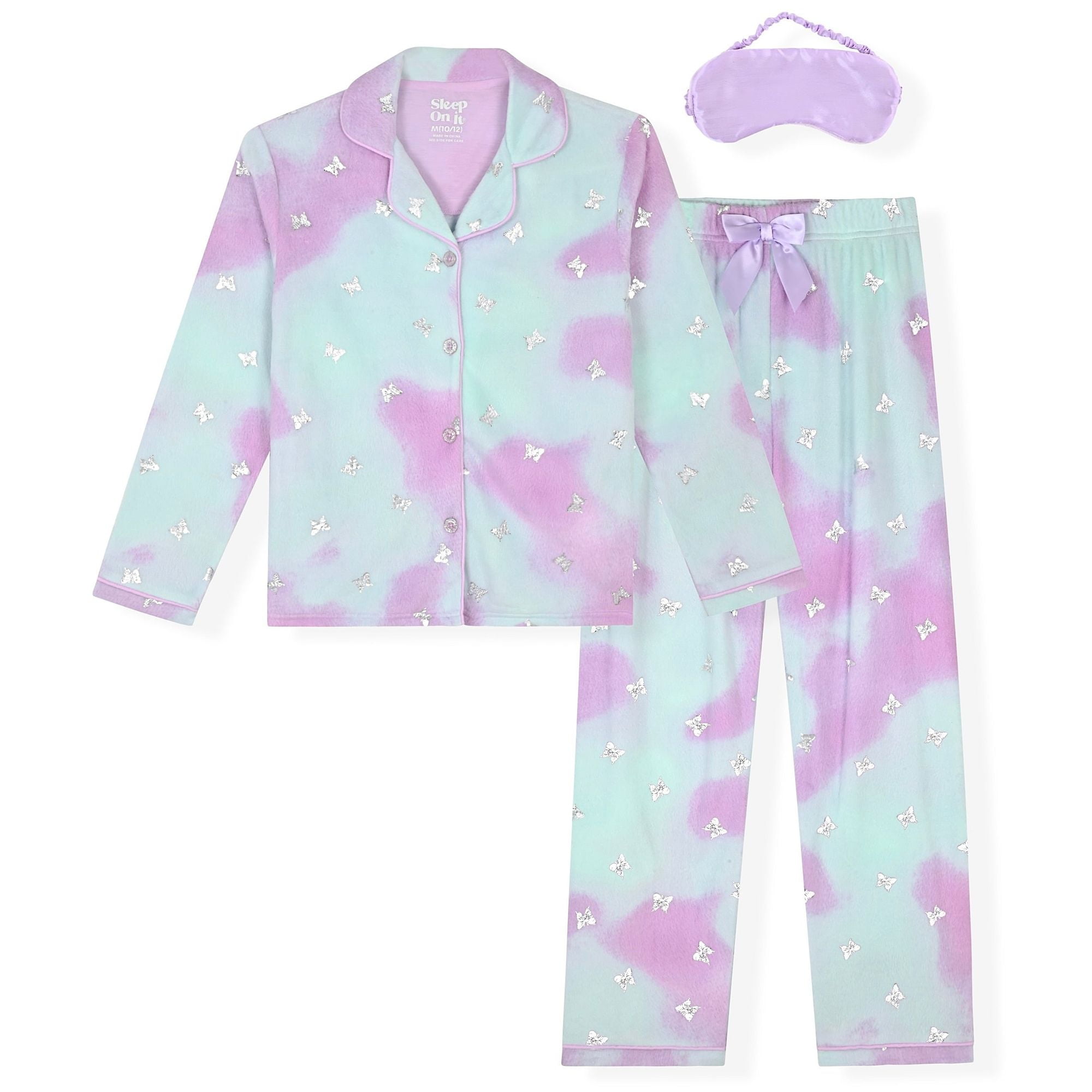 Sleep On It Girls 2-Piece Long-Sleeve Button-Up Pajama Set with Plush ...
